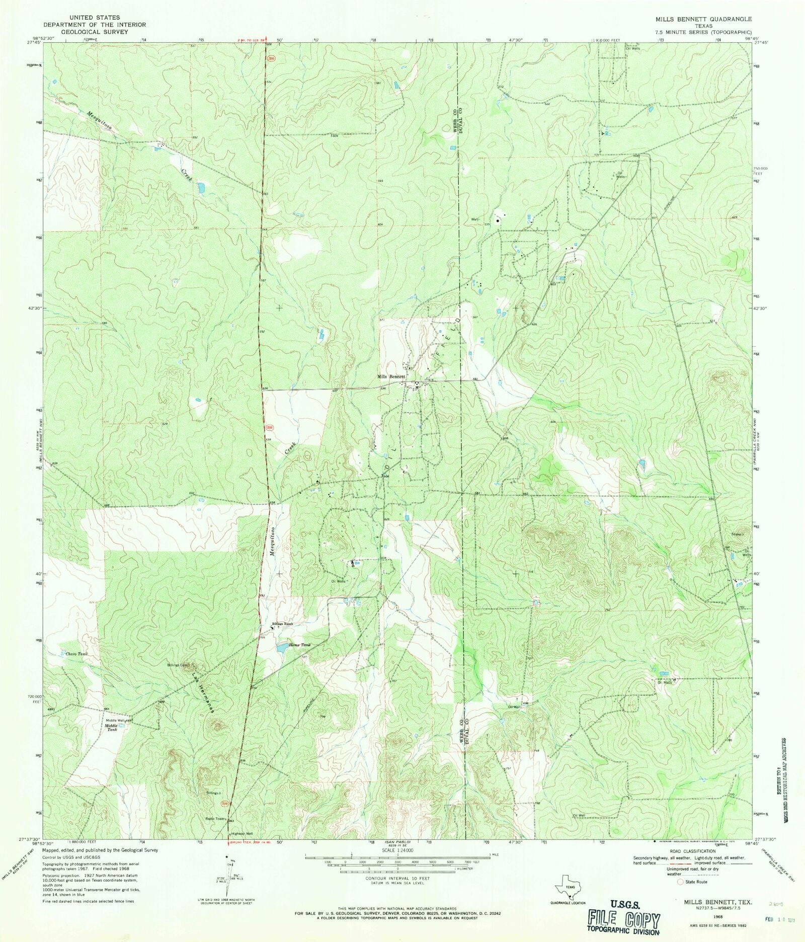 Classic USGS Mills Bennett Texas 7.5'x7.5' Topo Map – MyTopo Map Store