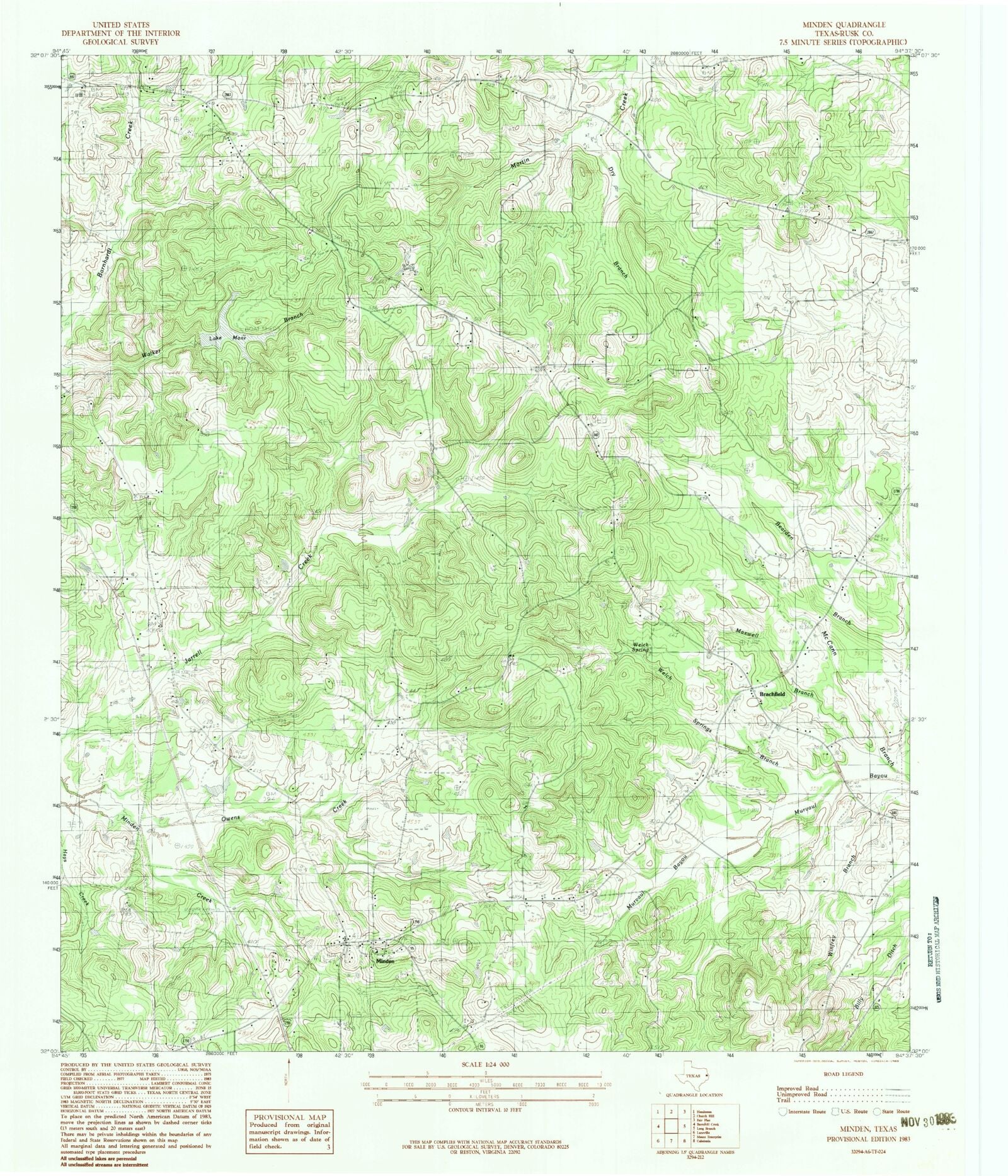 Classic USGS Minden Texas 7.5'x7.5' Topo Map – MyTopo Map Store