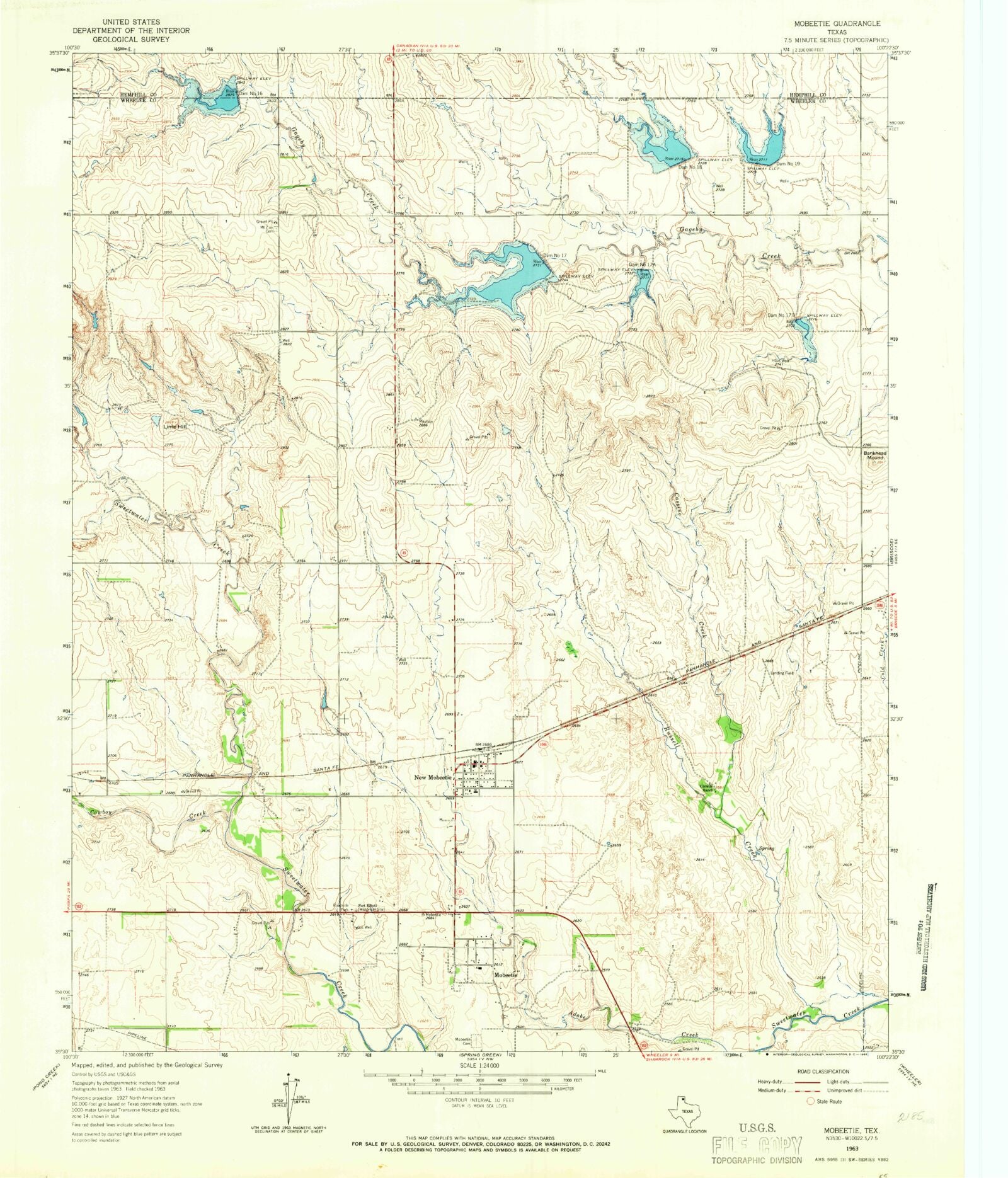 Classic USGS Mobeetie Texas 7.5'x7.5' Topo Map – MyTopo Map Store