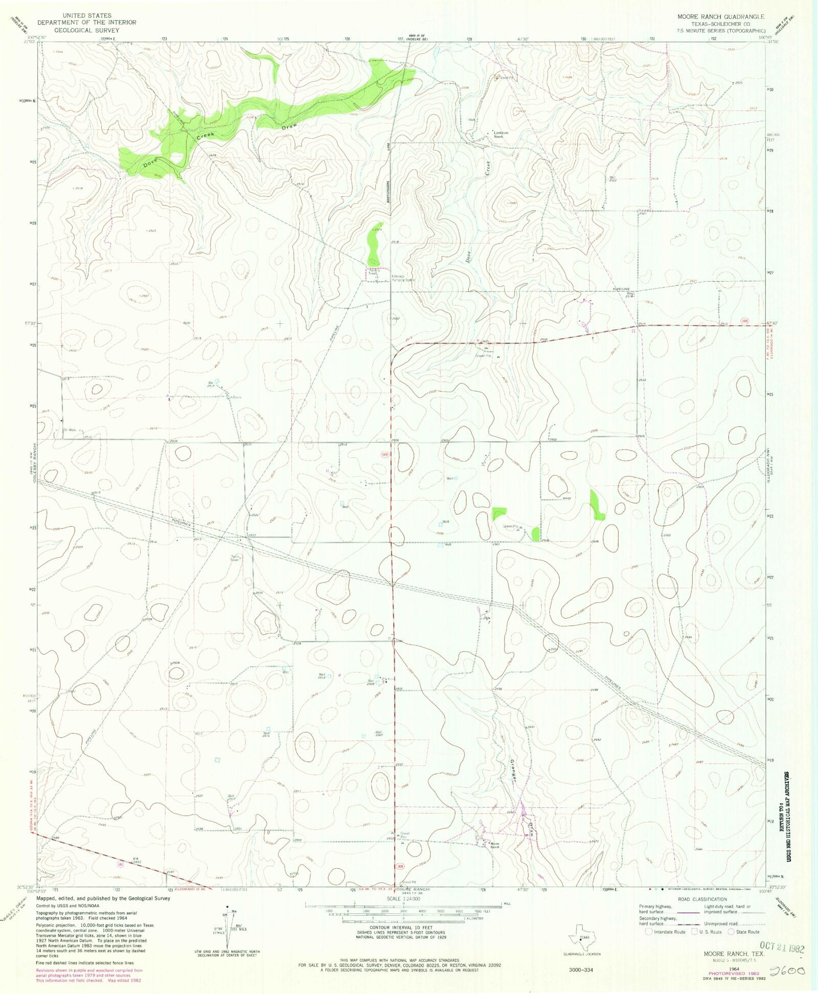 Classic USGS Moore Ranch Texas 7.5'x7.5' Topo Map – MyTopo Map Store