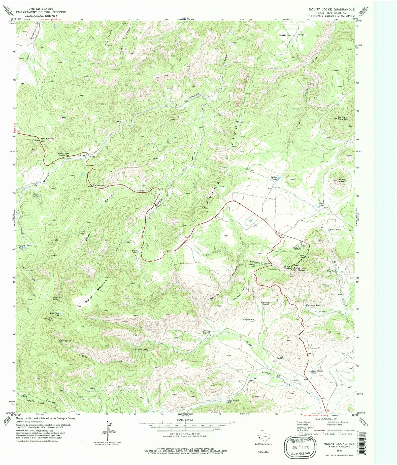 Classic USGS Mount Locke Texas 7.5'x7.5' Topo Map – MyTopo Map Store