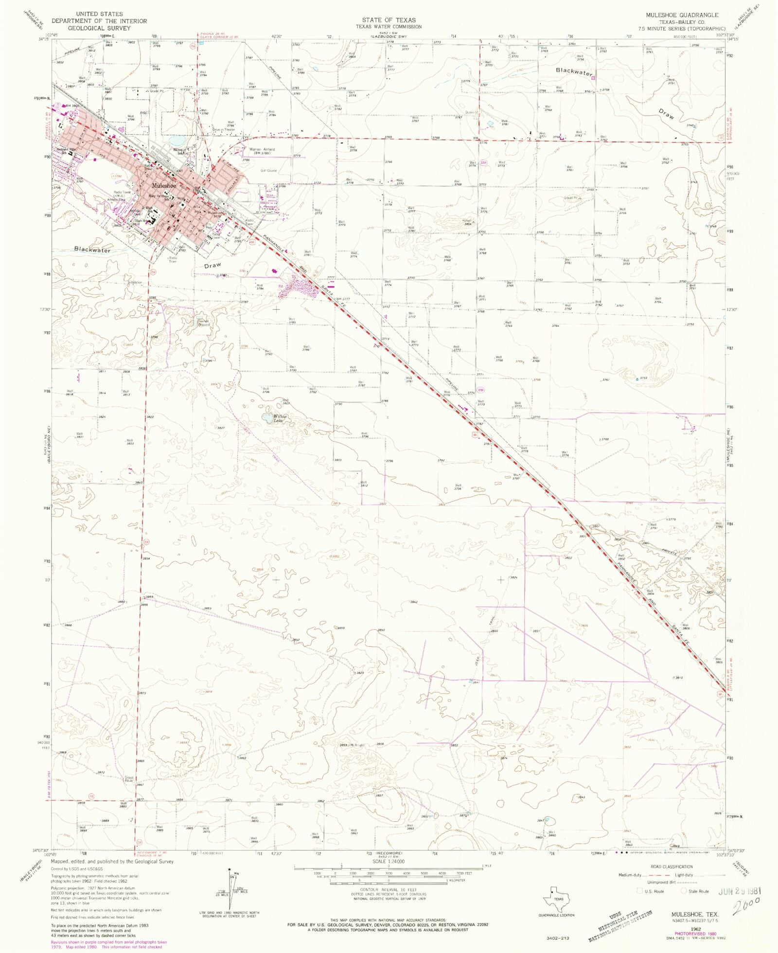 Classic USGS Muleshoe Texas 7.5'x7.5' Topo Map – MyTopo Map Store