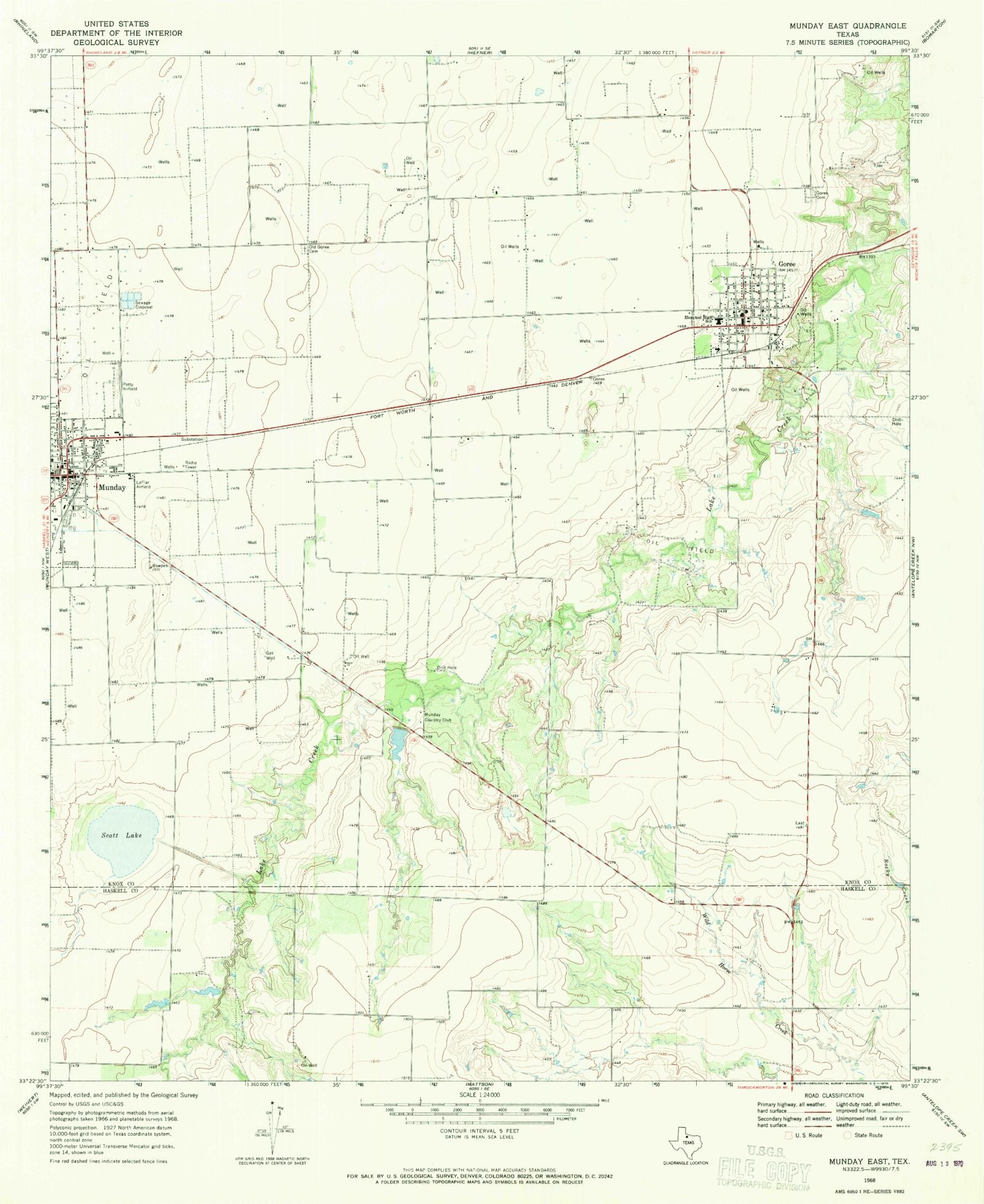 Classic USGS Munday East Texas 7.5'x7.5' Topo Map – MyTopo Map Store