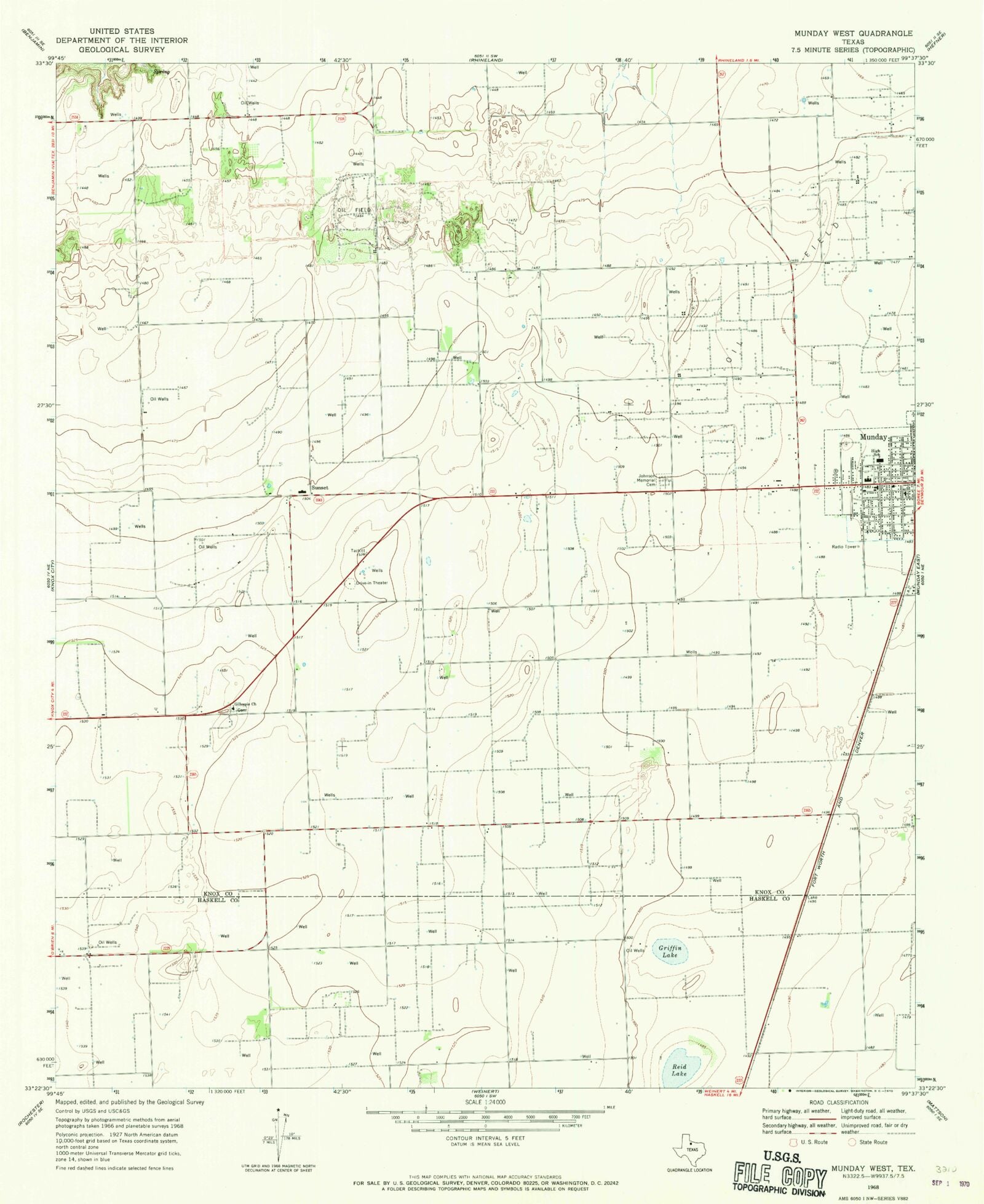 Classic USGS Munday West Texas 7.5'x7.5' Topo Map – MyTopo Map Store
