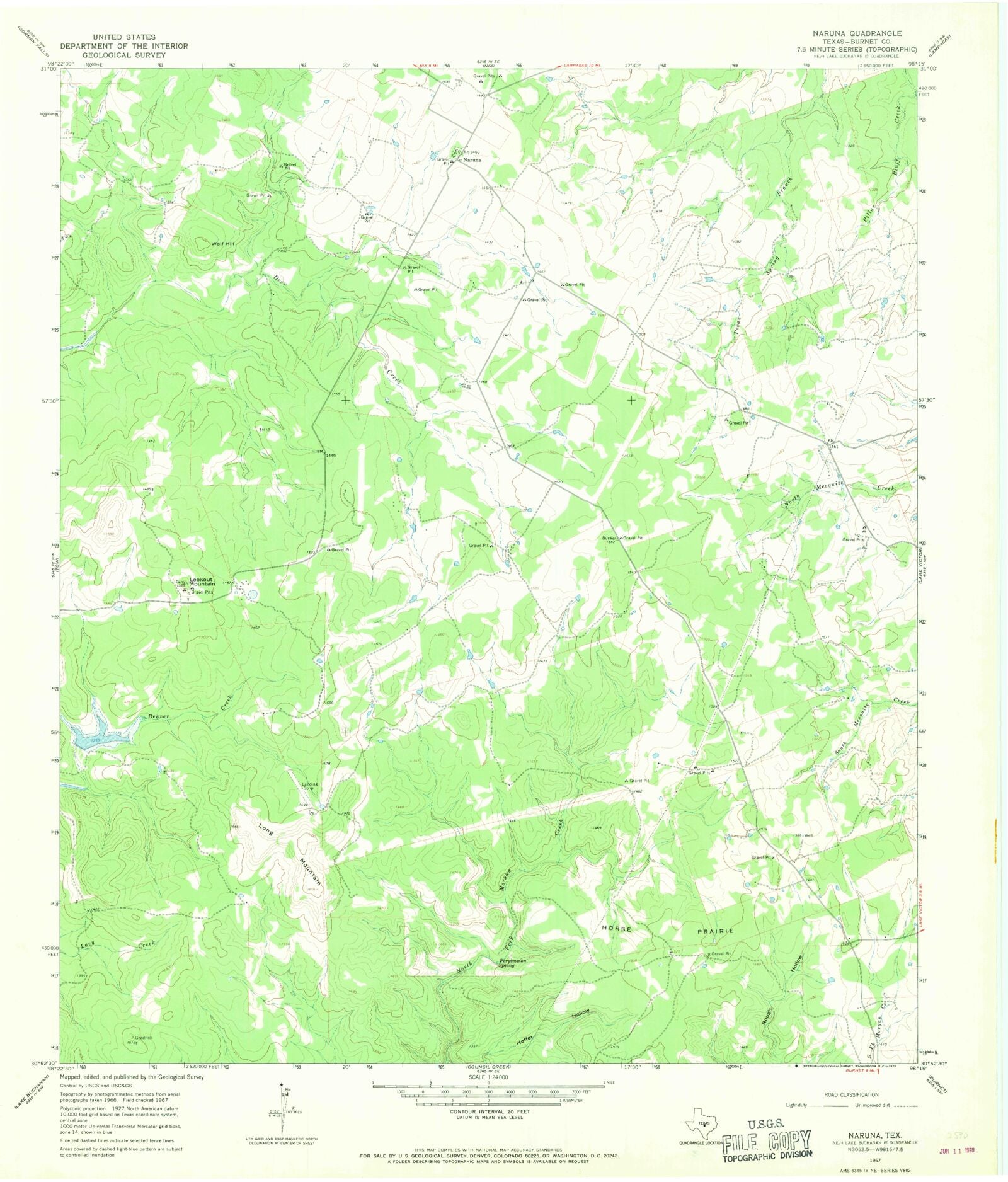 Classic USGS Naruna Texas 7.5'x7.5' Topo Map – MyTopo Map Store