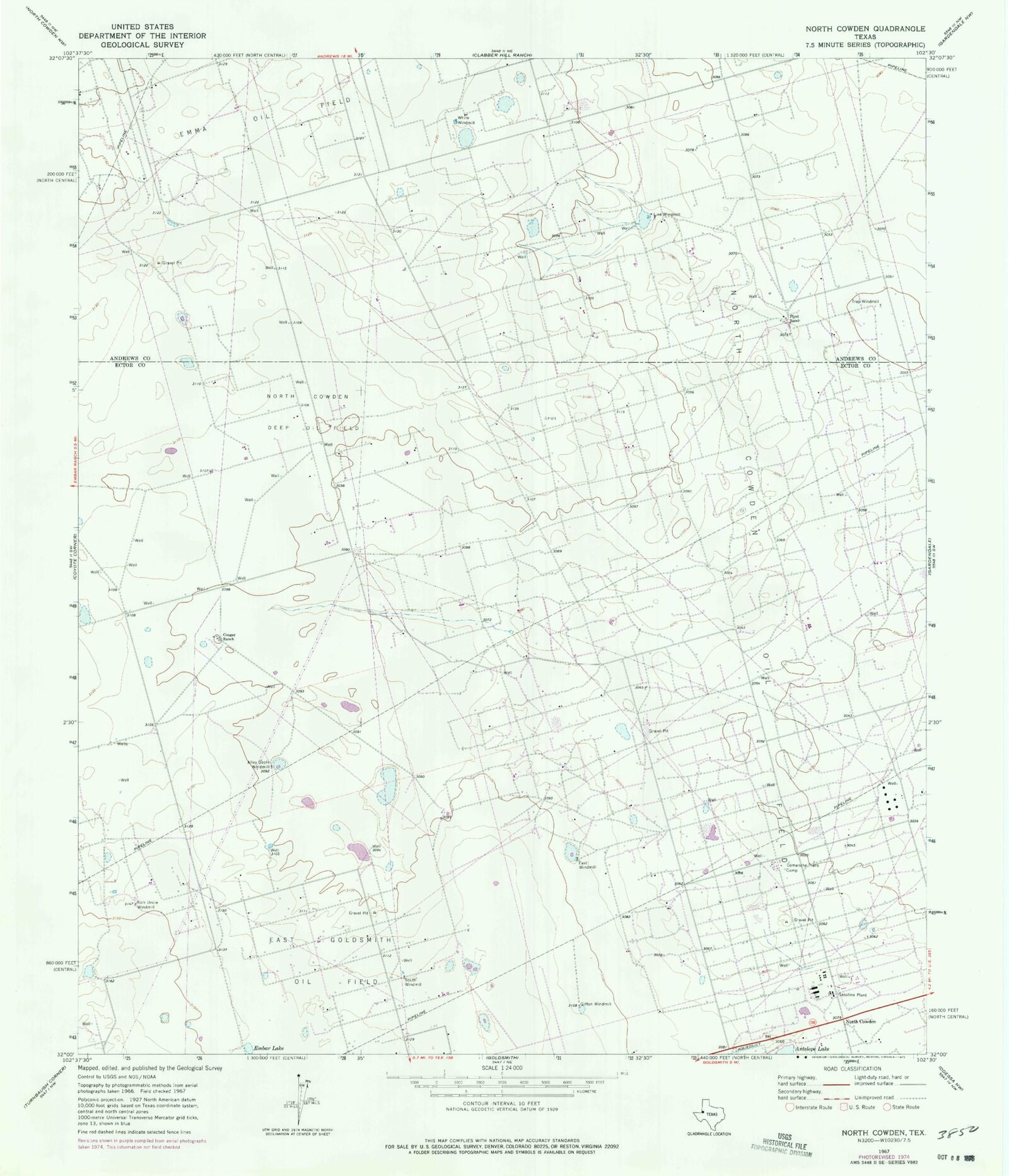 Classic USGS North Cowden Texas 7.5'x7.5' Topo Map – MyTopo Map Store