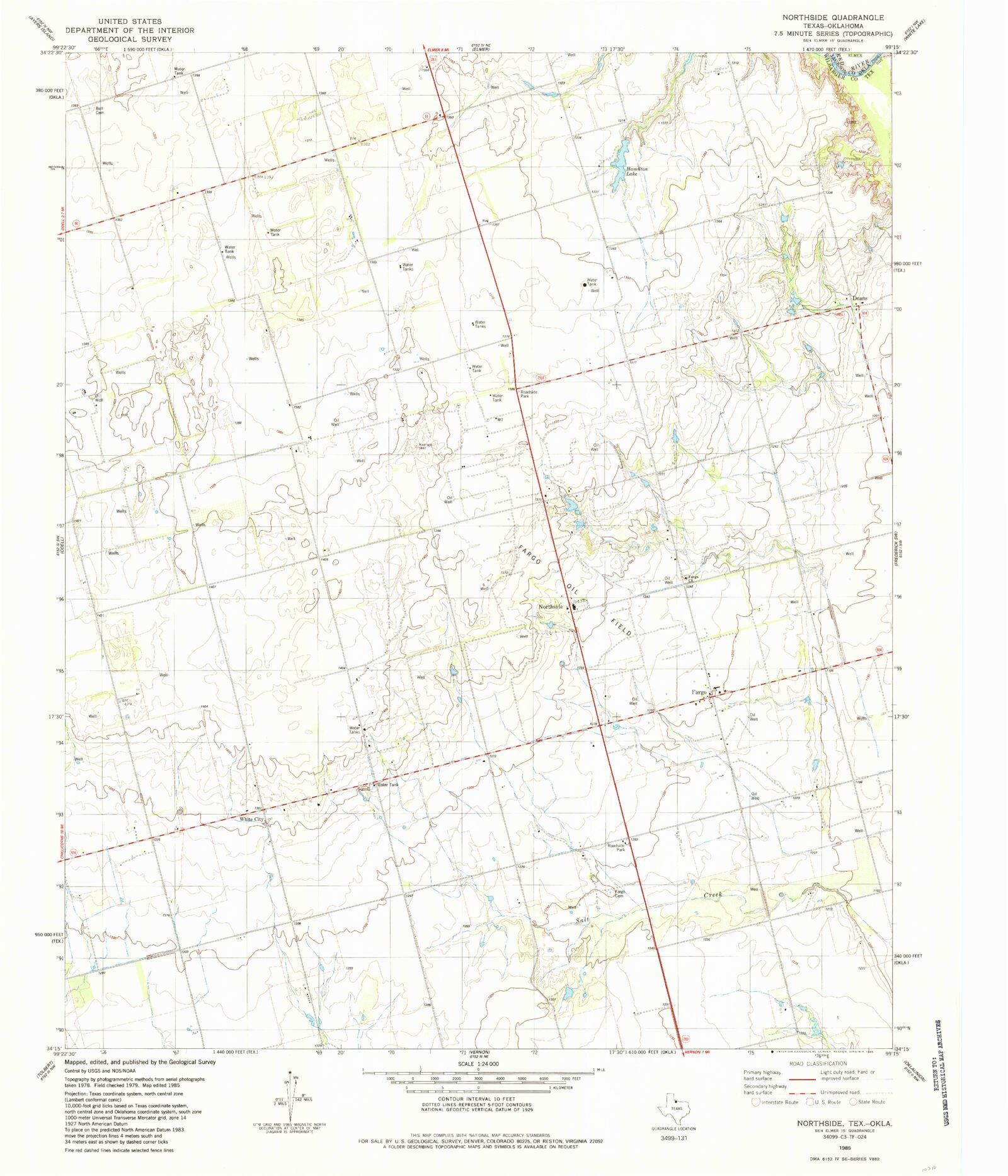 Classic USGS Northside Texas 7.5'x7.5' Topo Map – MyTopo Map Store