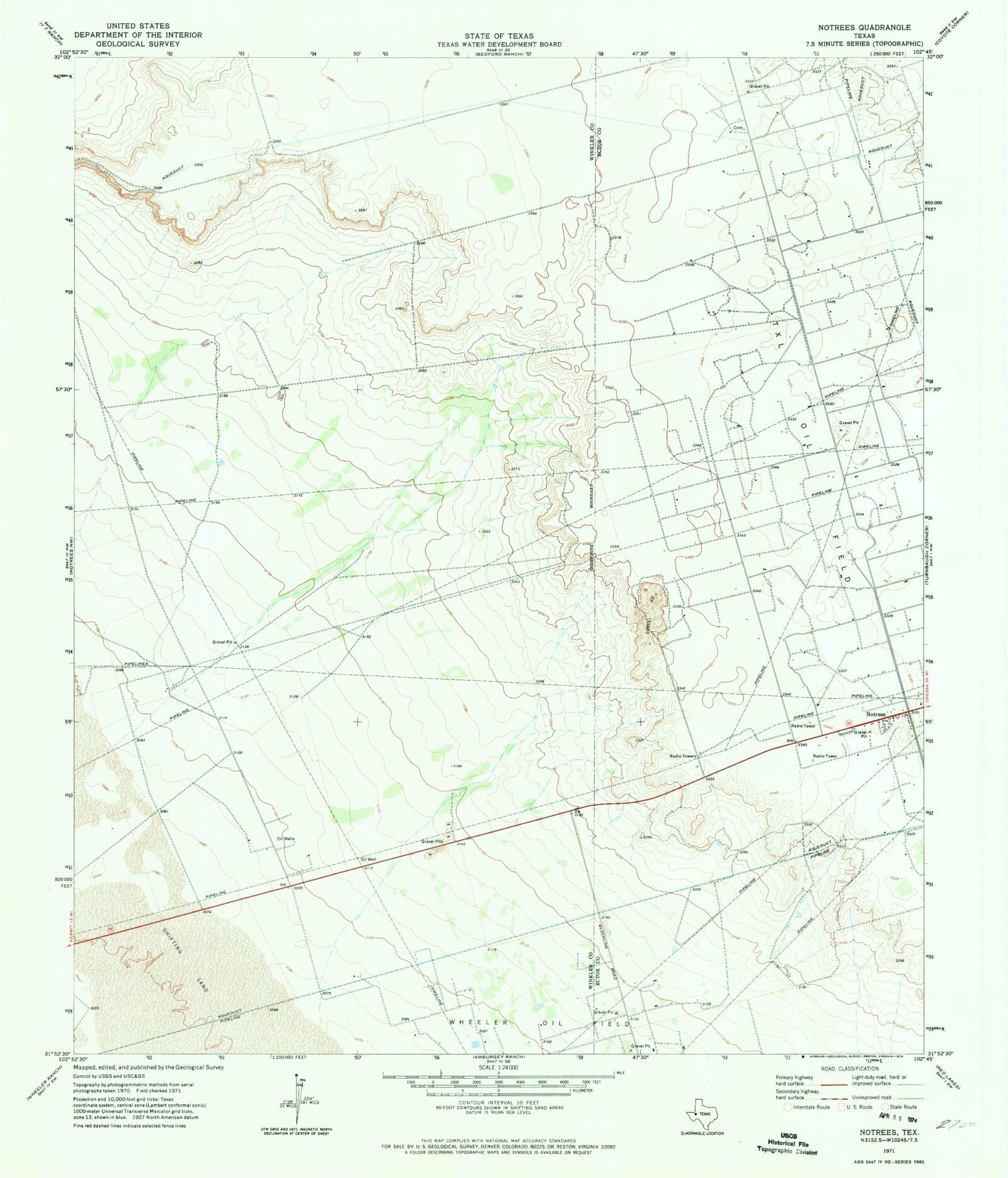 Classic USGS Notrees Texas 7.5'x7.5' Topo Map – MyTopo Map Store