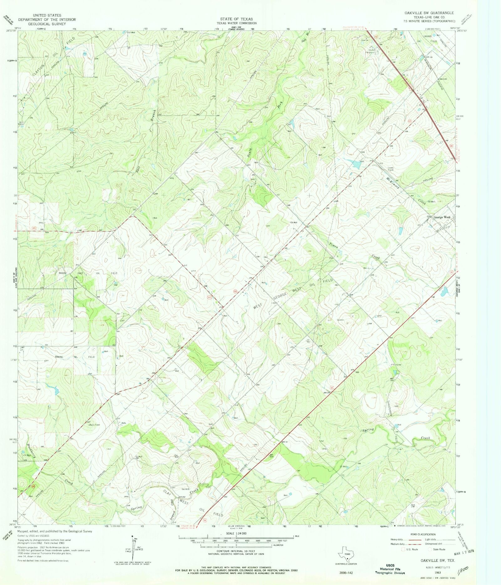 Classic USGS Oakville SW Texas 7.5'x7.5' Topo Map – MyTopo Map Store