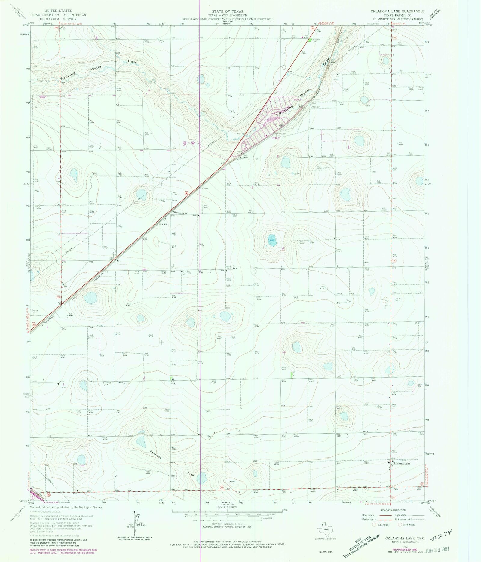 Classic USGS Oklahoma Lane Texas 7.5'x7.5' Topo Map – MyTopo Map Store
