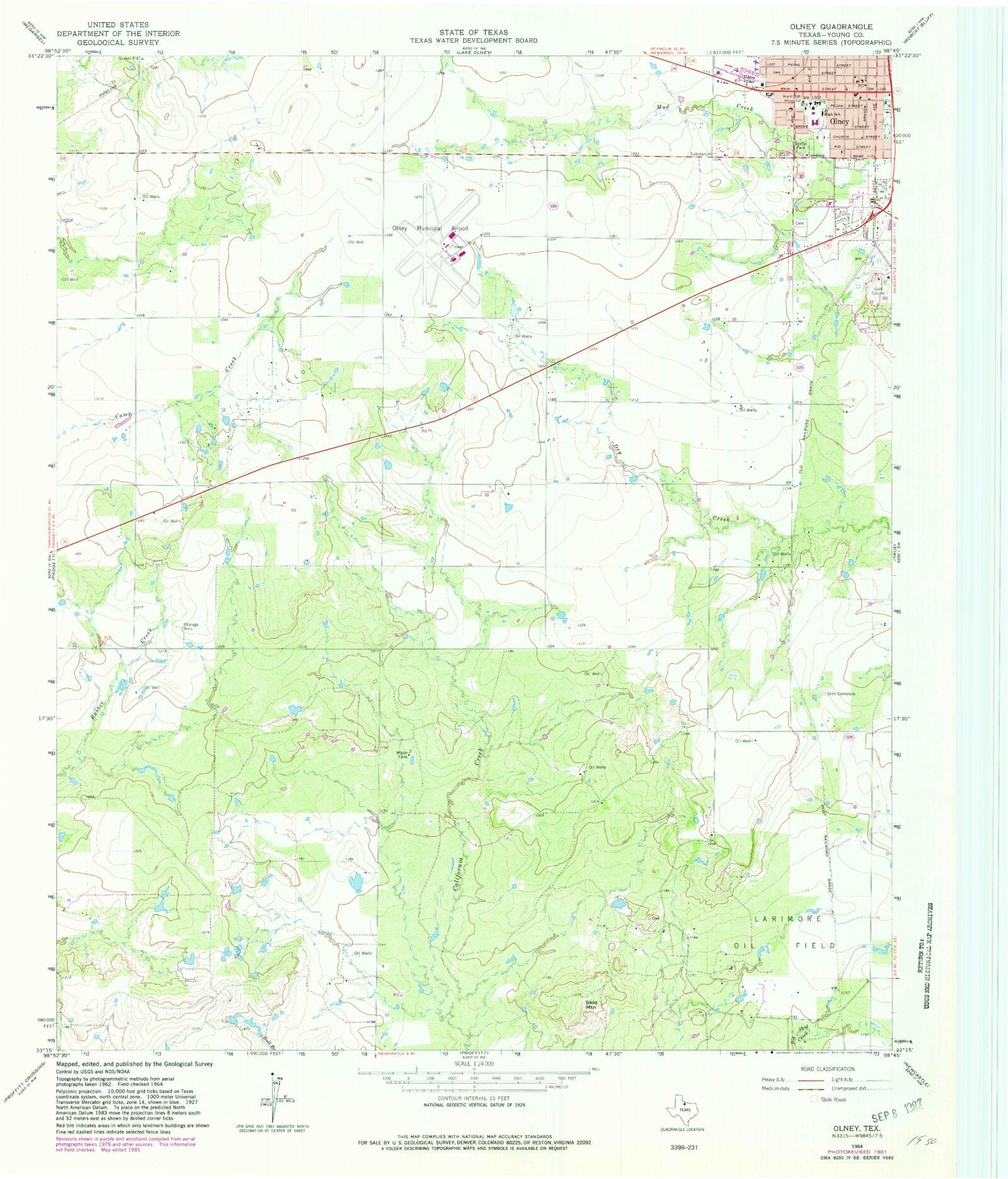 Classic USGS Olney Texas 7.5'x7.5' Topo Map – MyTopo Map Store