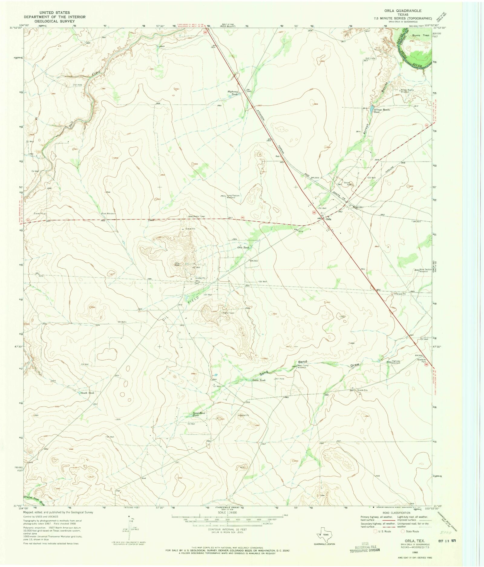 Classic USGS Orla Texas 7.5'x7.5' Topo Map – MyTopo Map Store