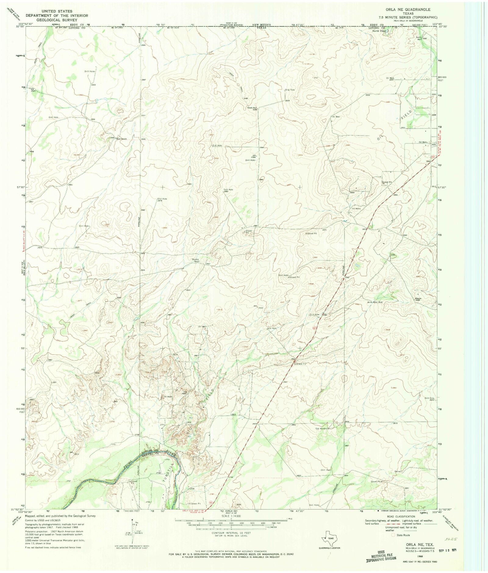 Classic USGS Orla NE Texas 7.5'x7.5' Topo Map – MyTopo Map Store