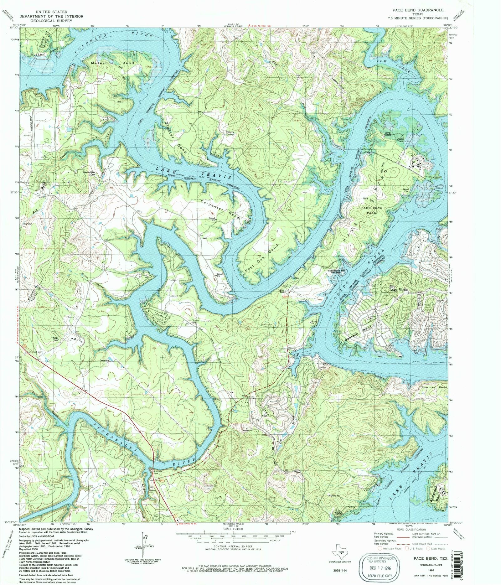 Classic USGS Pace Bend Texas 7.5'x7.5' Topo Map – MyTopo Map Store