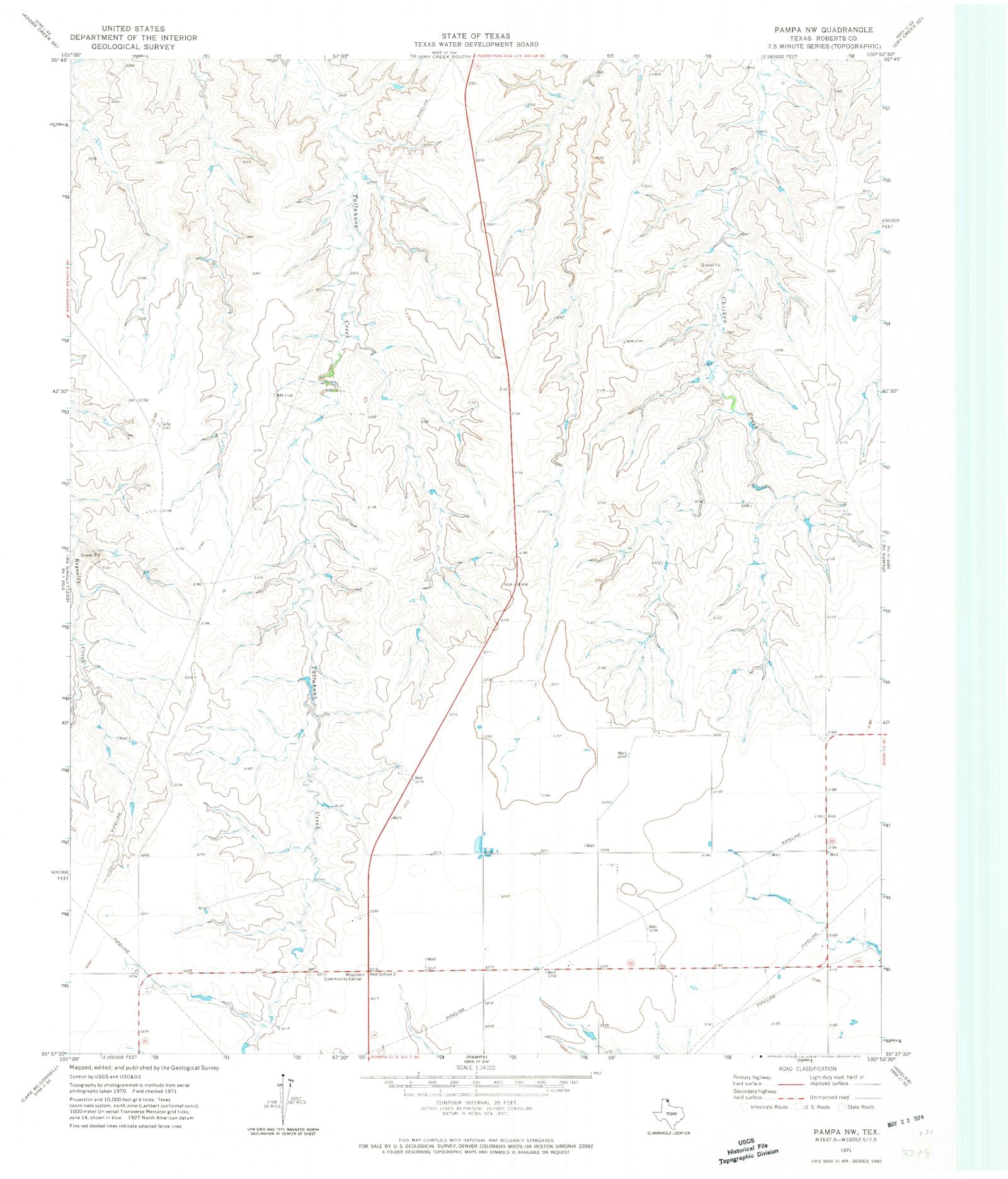 Classic USGS Pampa NW Texas 7.5'x7.5' Topo Map – MyTopo Map Store