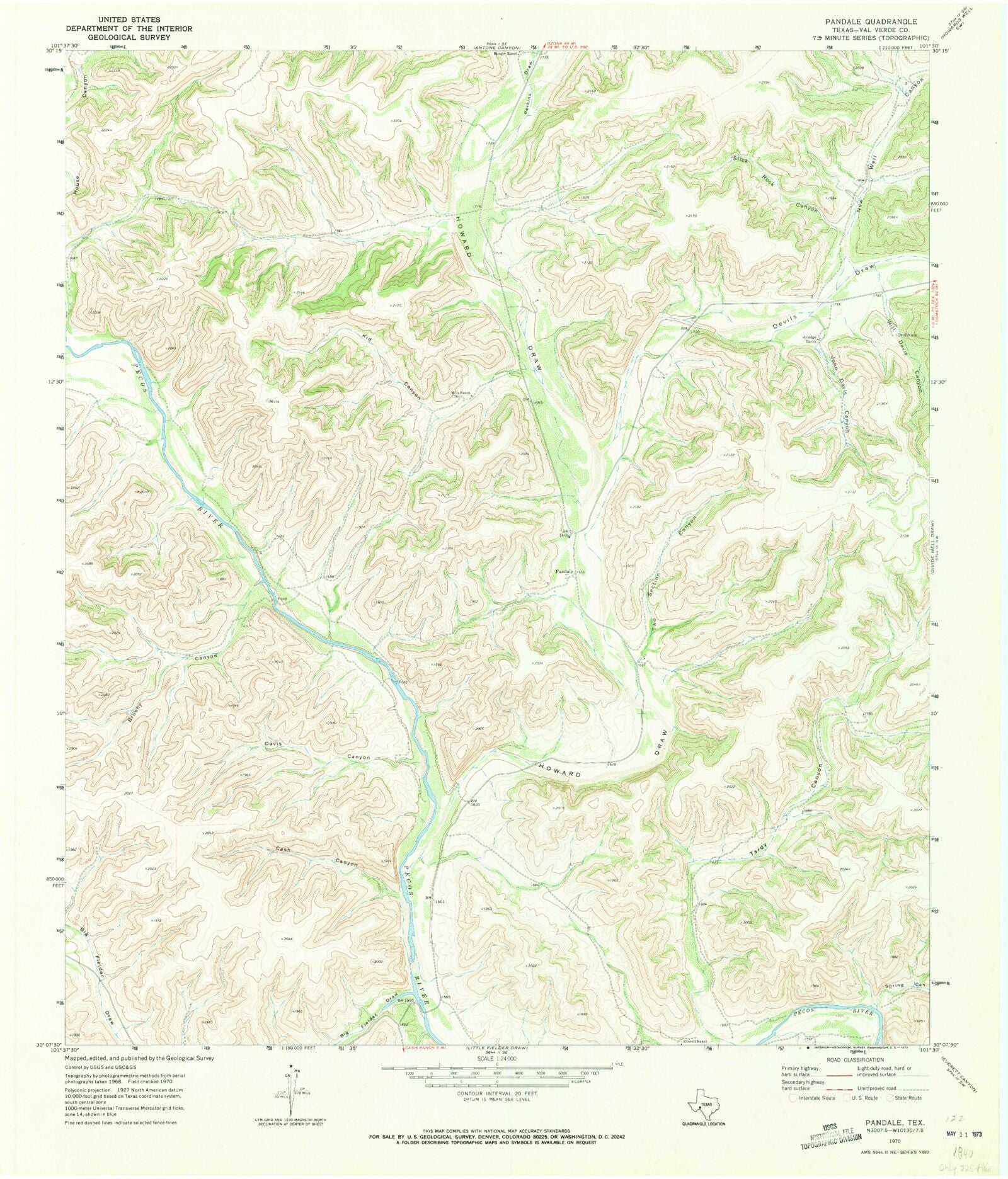 Classic USGS Pandale Texas 7.5'x7.5' Topo Map – MyTopo Map Store