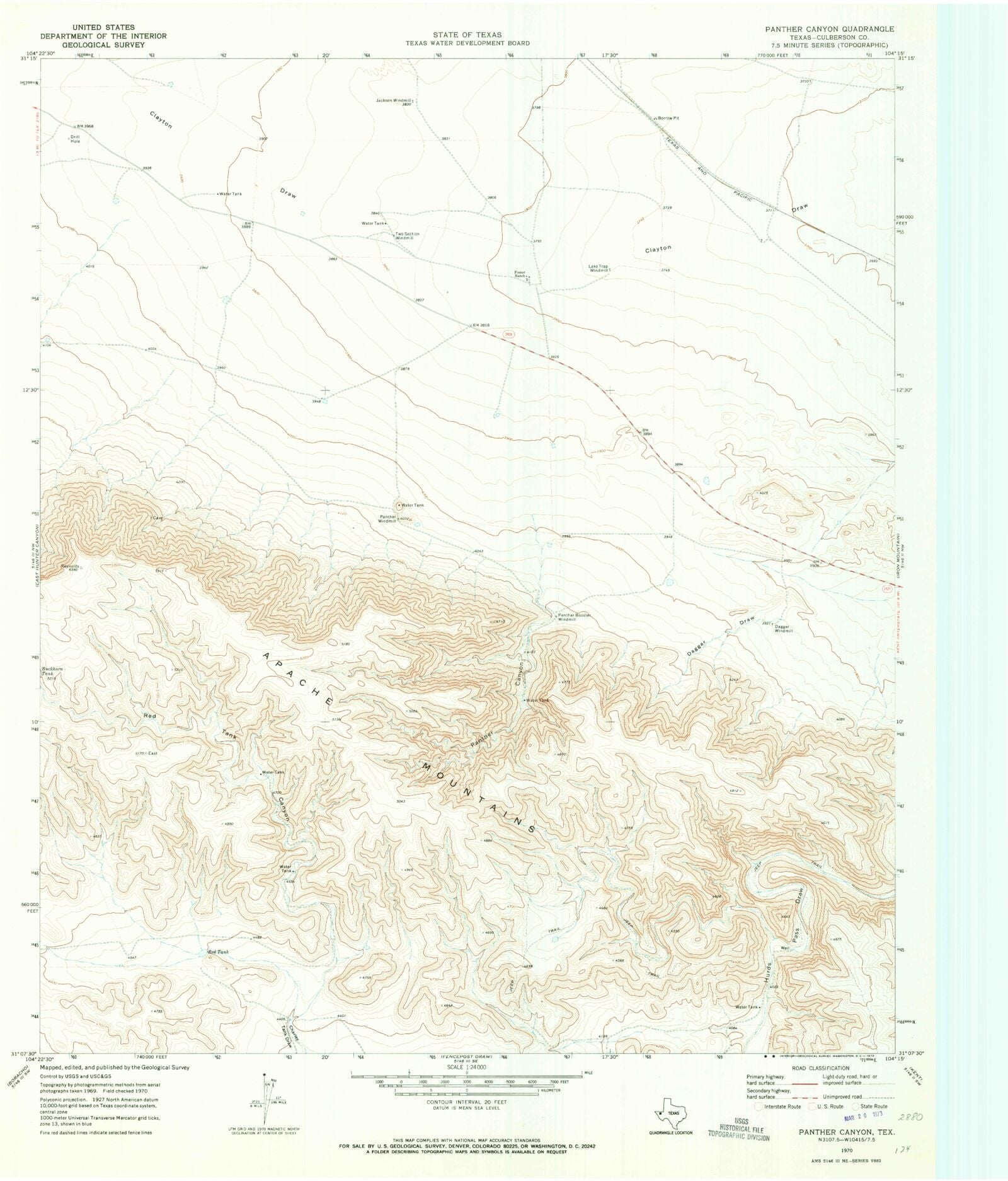 Classic USGS Panther Canyon Texas 7.5'x7.5' Topo Map – MyTopo Map Store
