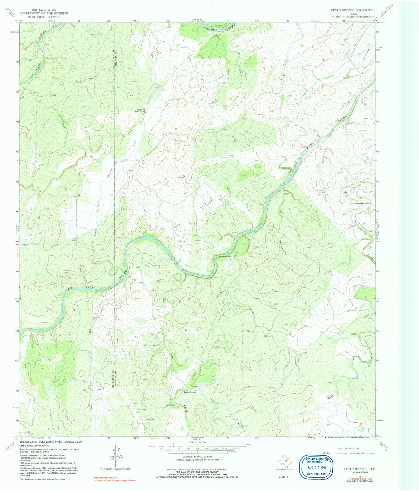Classic USGS Pecan Springs Texas 7.5'x7.5' Topo Map – MyTopo Map Store
