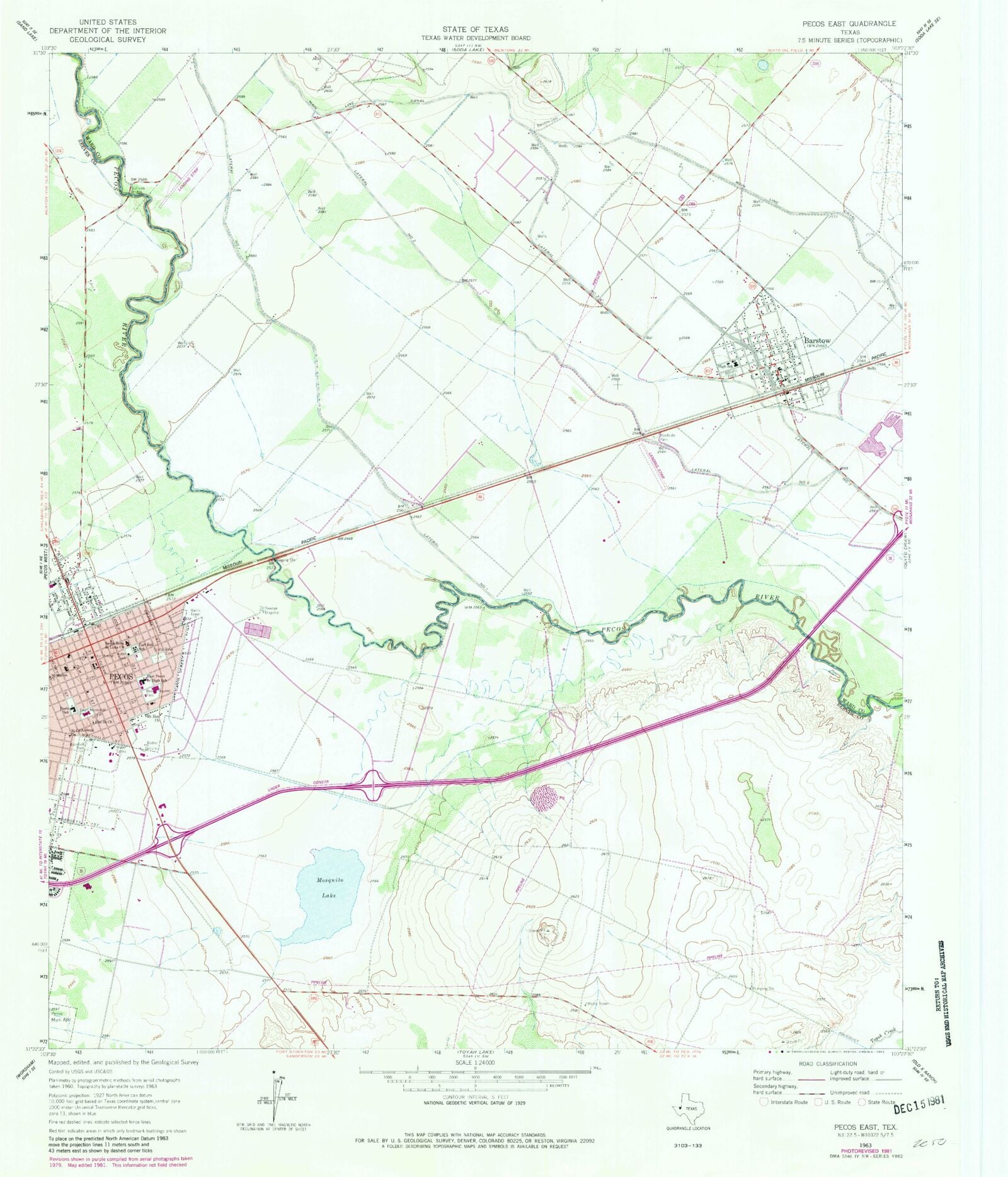 Classic USGS Pecos East Texas 7.5'x7.5' Topo Map – MyTopo Map Store