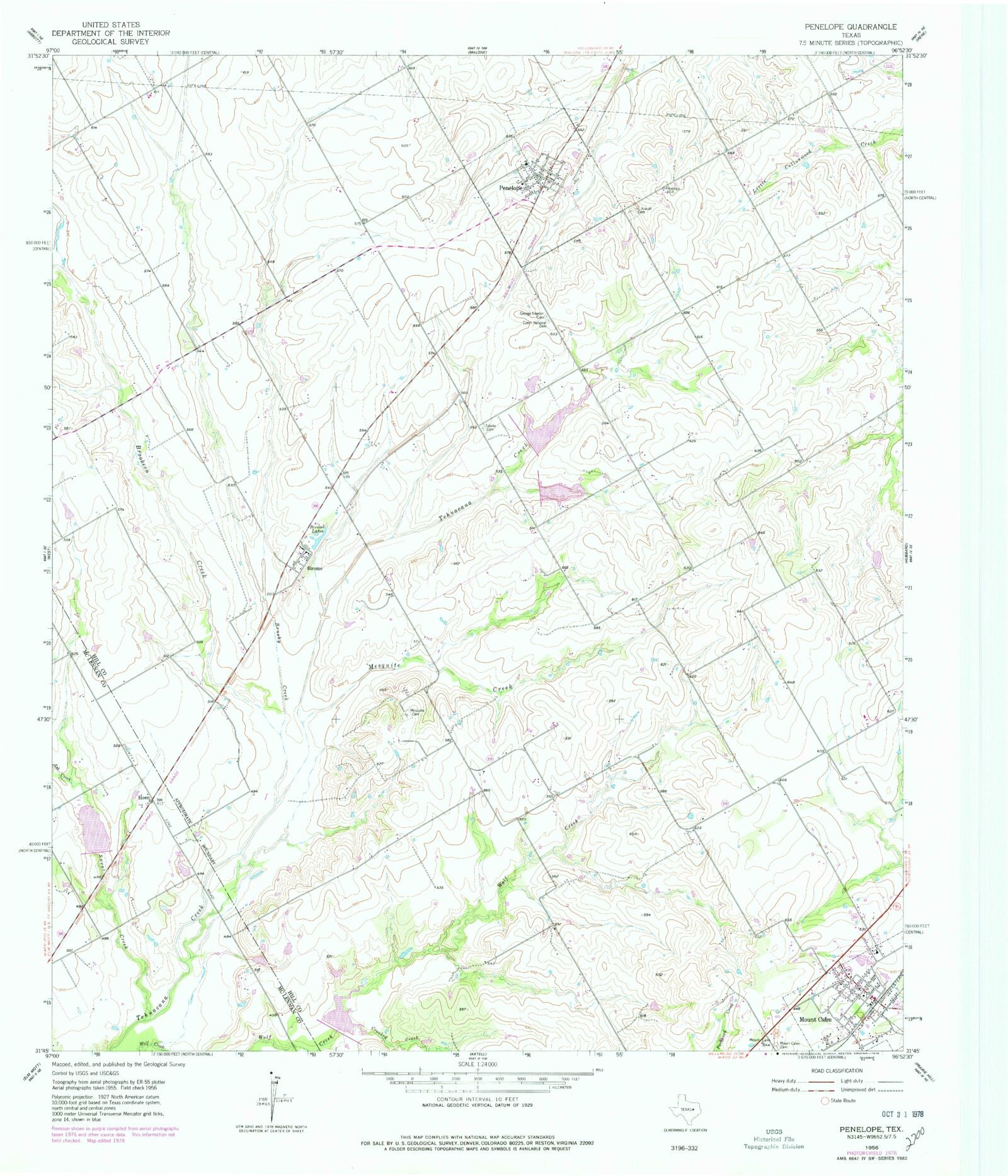 Classic USGS Penelope Texas 7.5'x7.5' Topo Map – MyTopo Map Store
