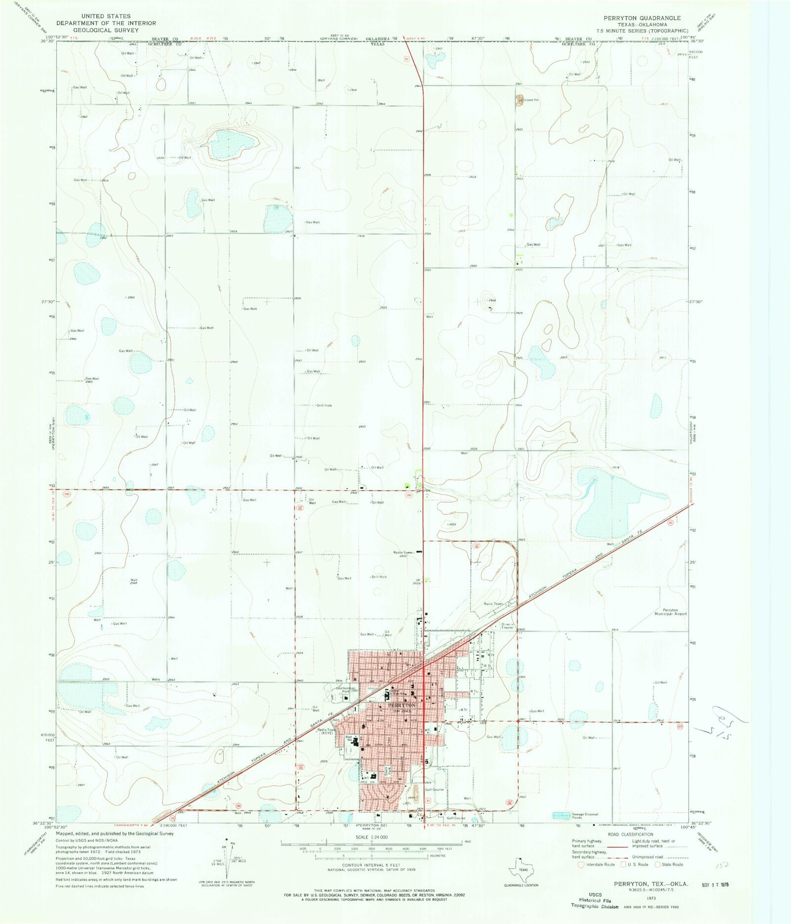 Classic USGS Perryton Texas 7.5'x7.5' Topo Map – MyTopo Map Store