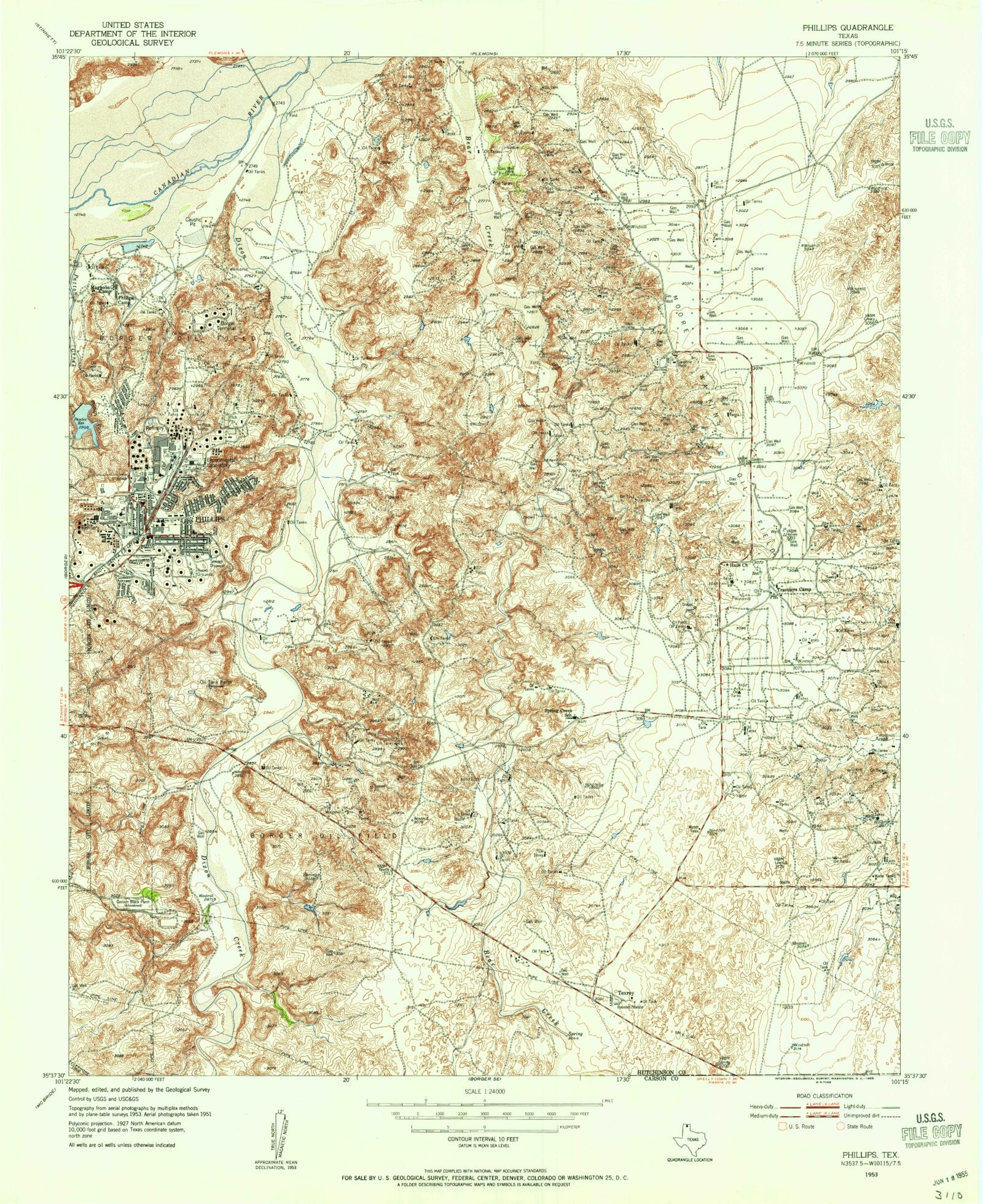 Classic USGS Phillips Texas 7.5'x7.5' Topo Map – MyTopo Map Store