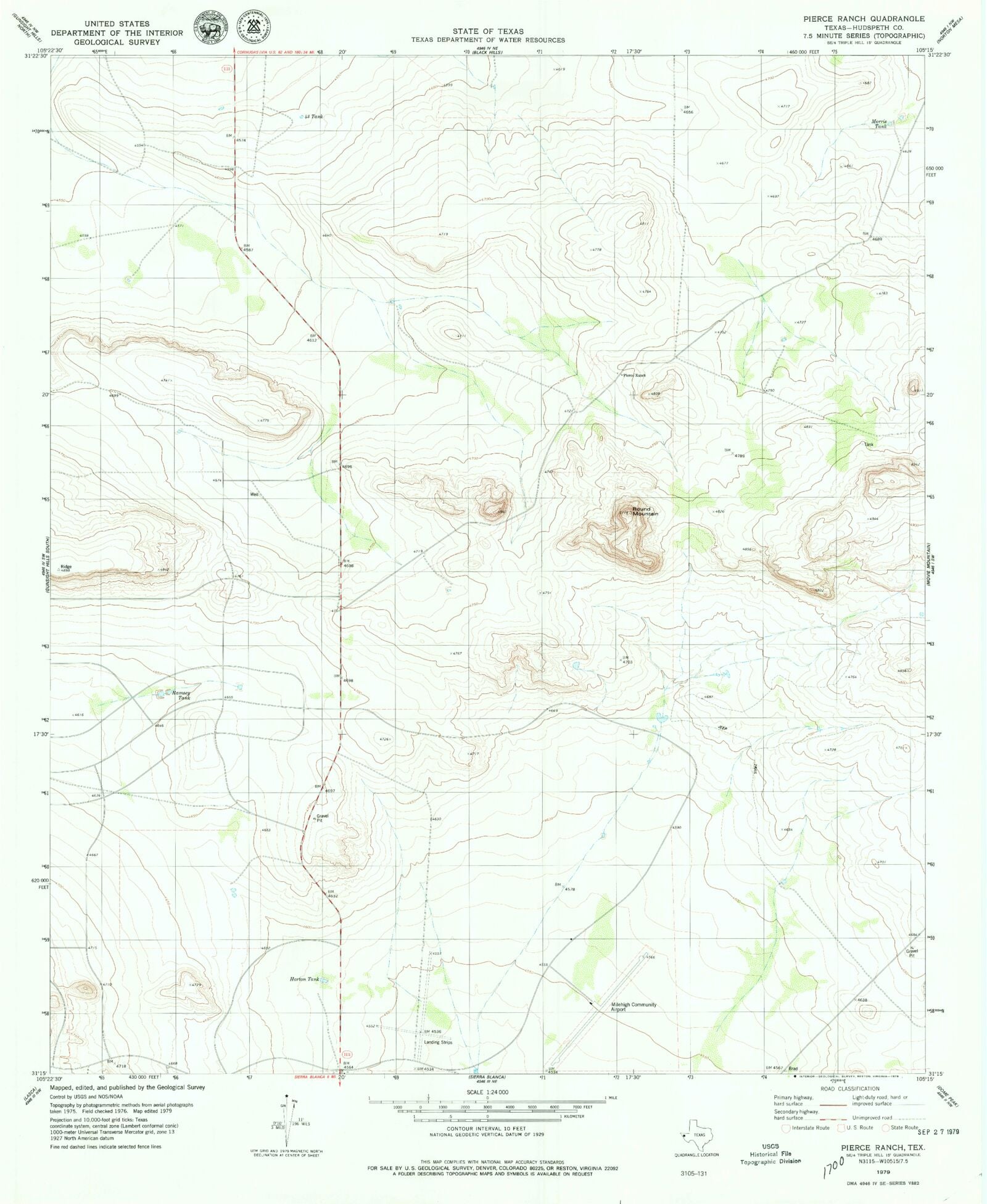 Classic USGS Pierce Ranch Texas 7.5'x7.5' Topo Map – MyTopo Map Store