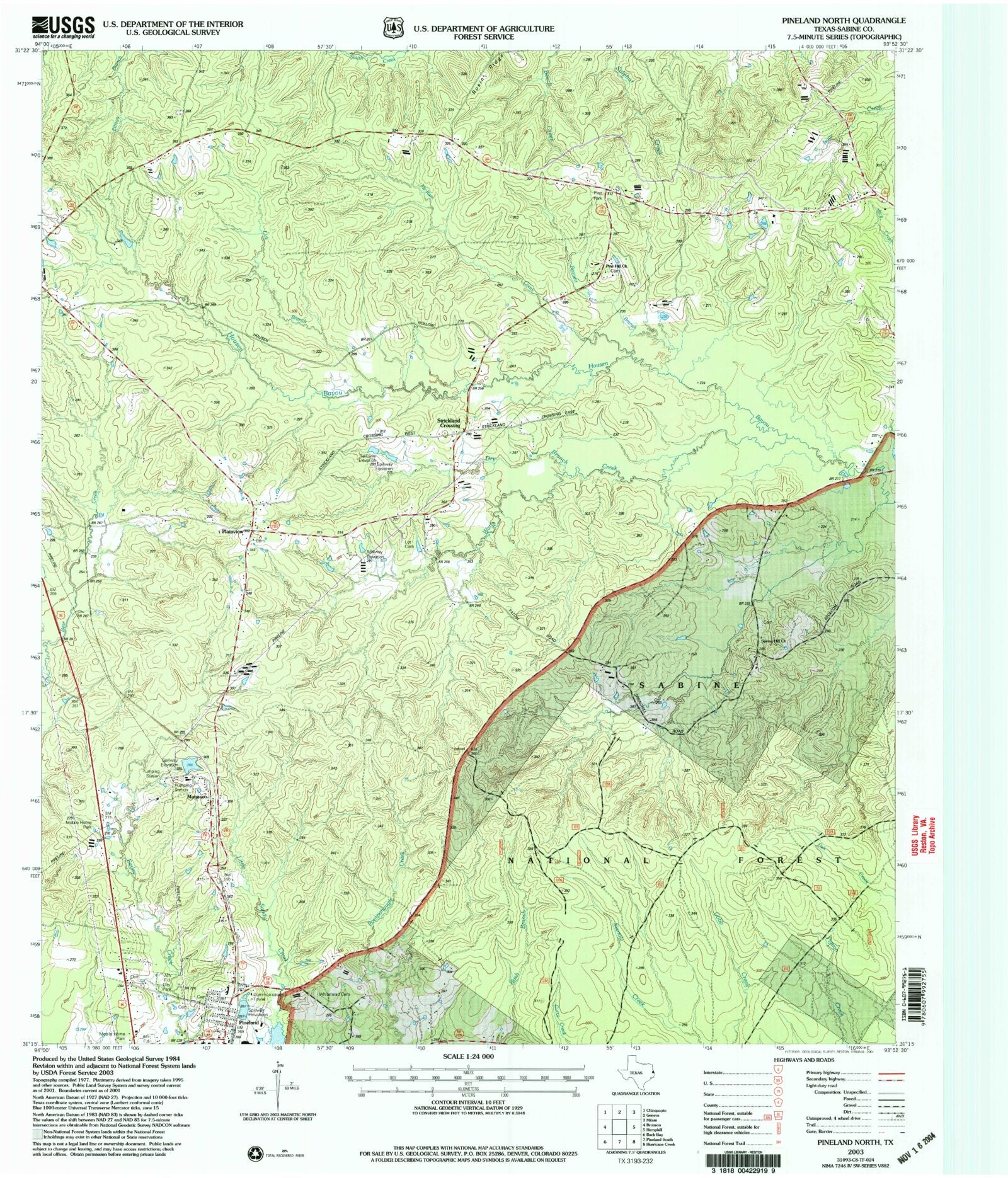 Classic USGS Pineland North Texas 7.5'x7.5' Topo Map – MyTopo Map Store