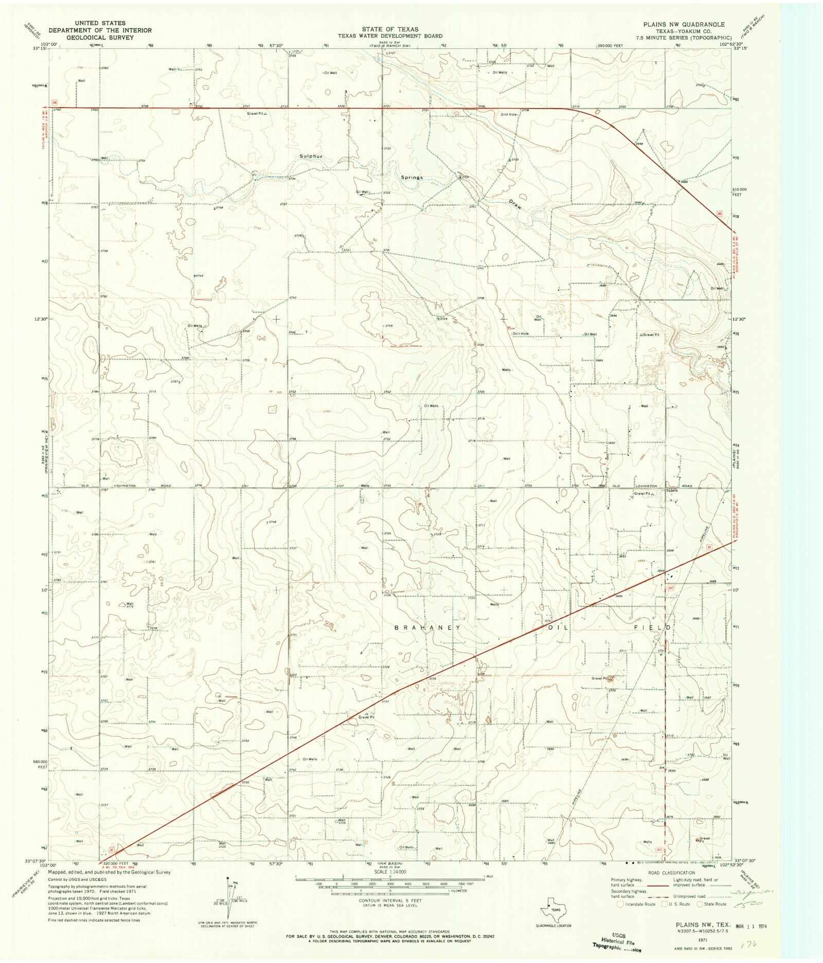 Classic USGS Plains NW Texas 7.5'x7.5' Topo Map – MyTopo Map Store