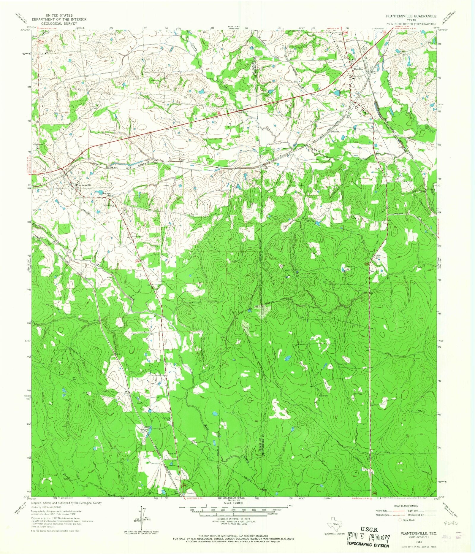 Classic USGS Plantersville Texas 7.5'x7.5' Topo Map – MyTopo Map Store
