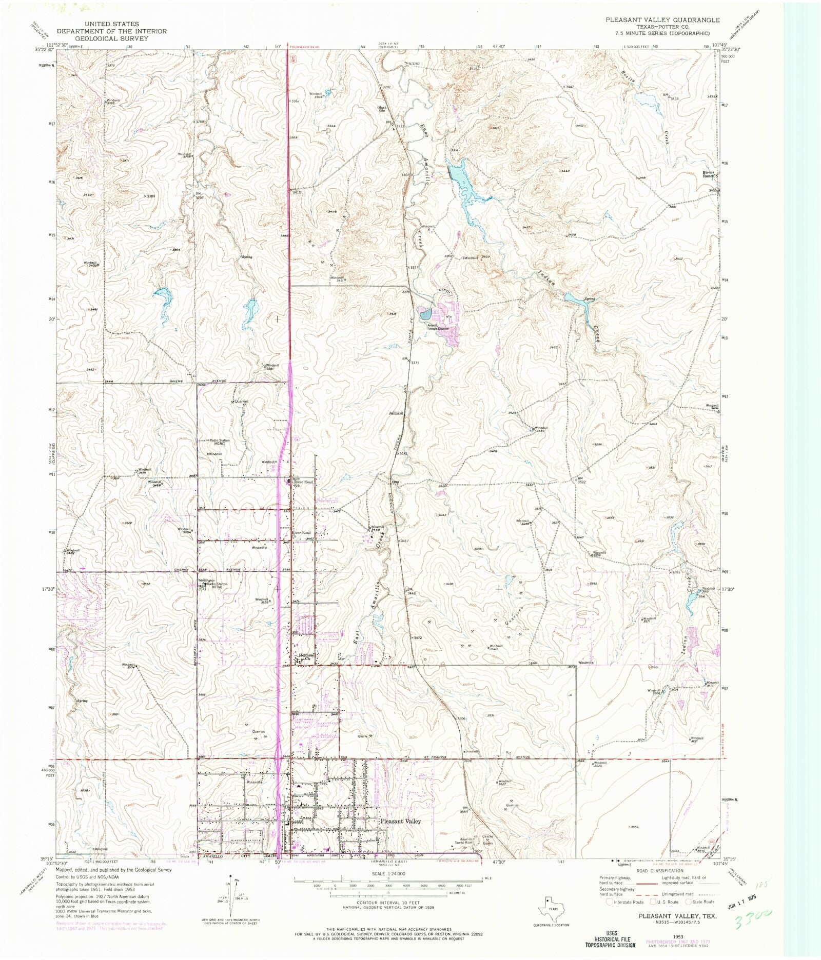 Classic USGS Pleasant Valley Texas 7.5'x7.5' Topo Map – MyTopo Map Store
