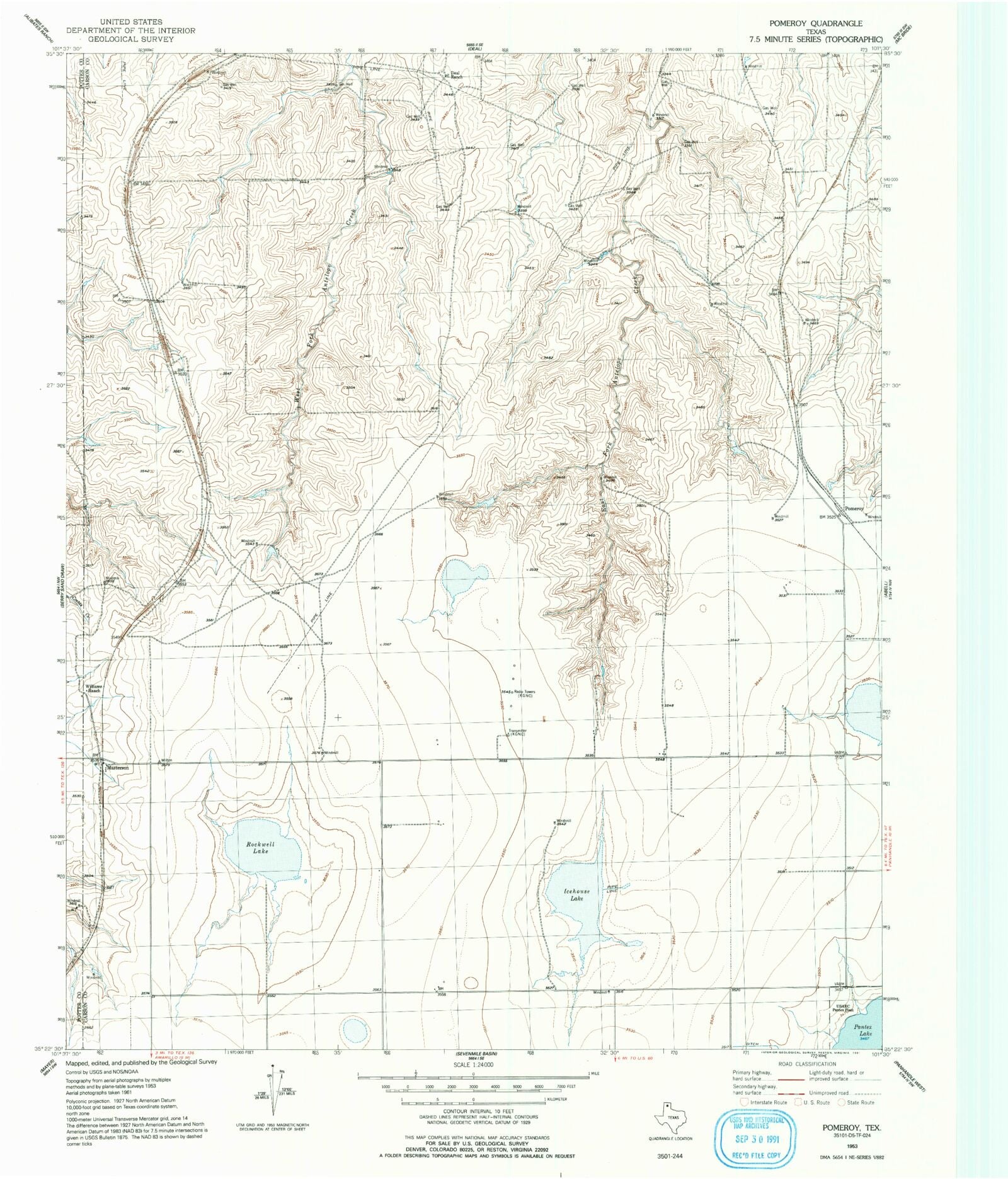 Classic USGS Pomeroy Texas 7.5'x7.5' Topo Map – MyTopo Map Store