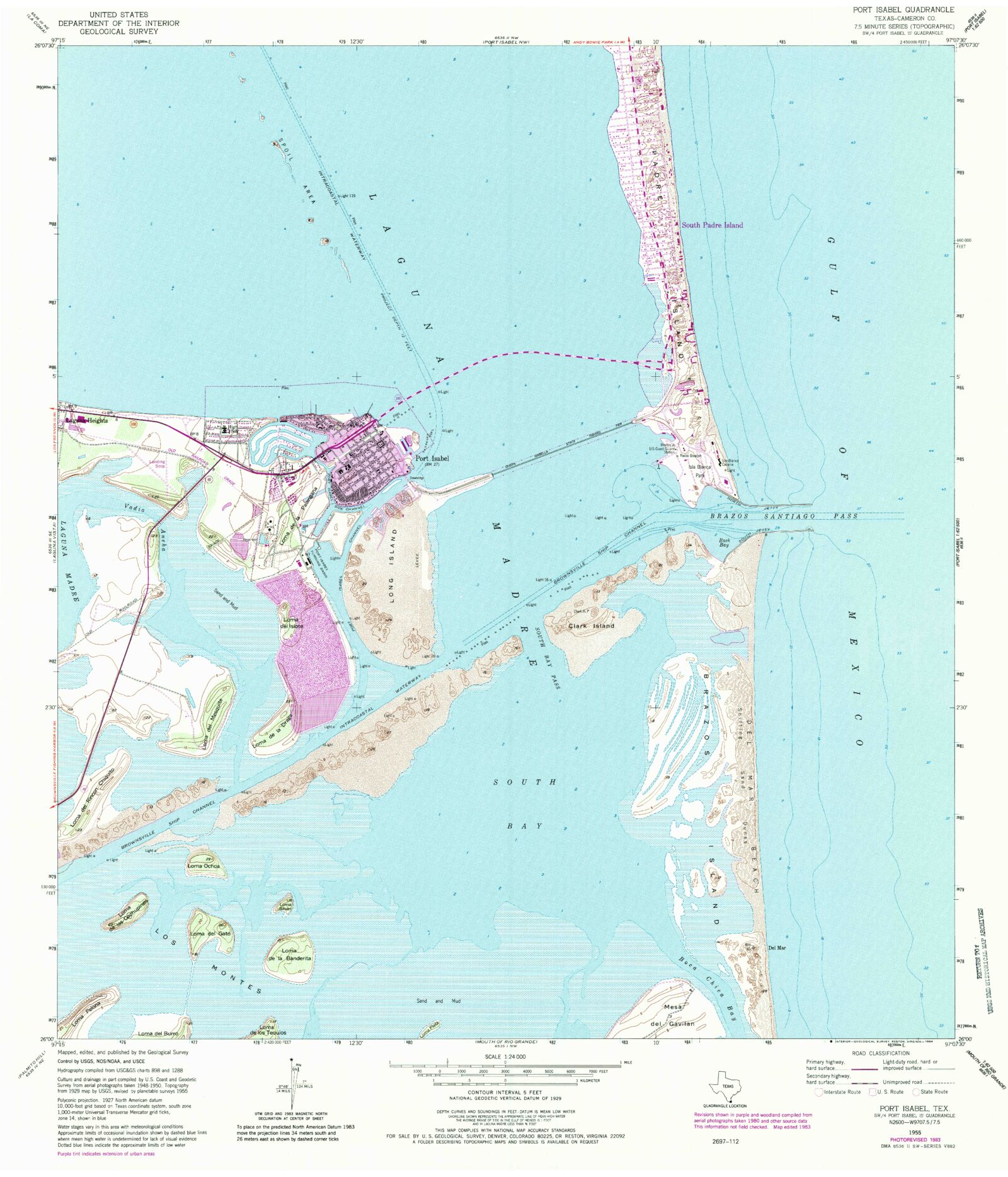 Classic USGS Port Isabel Texas 7.5'x7.5' Topo Map – MyTopo Map Store