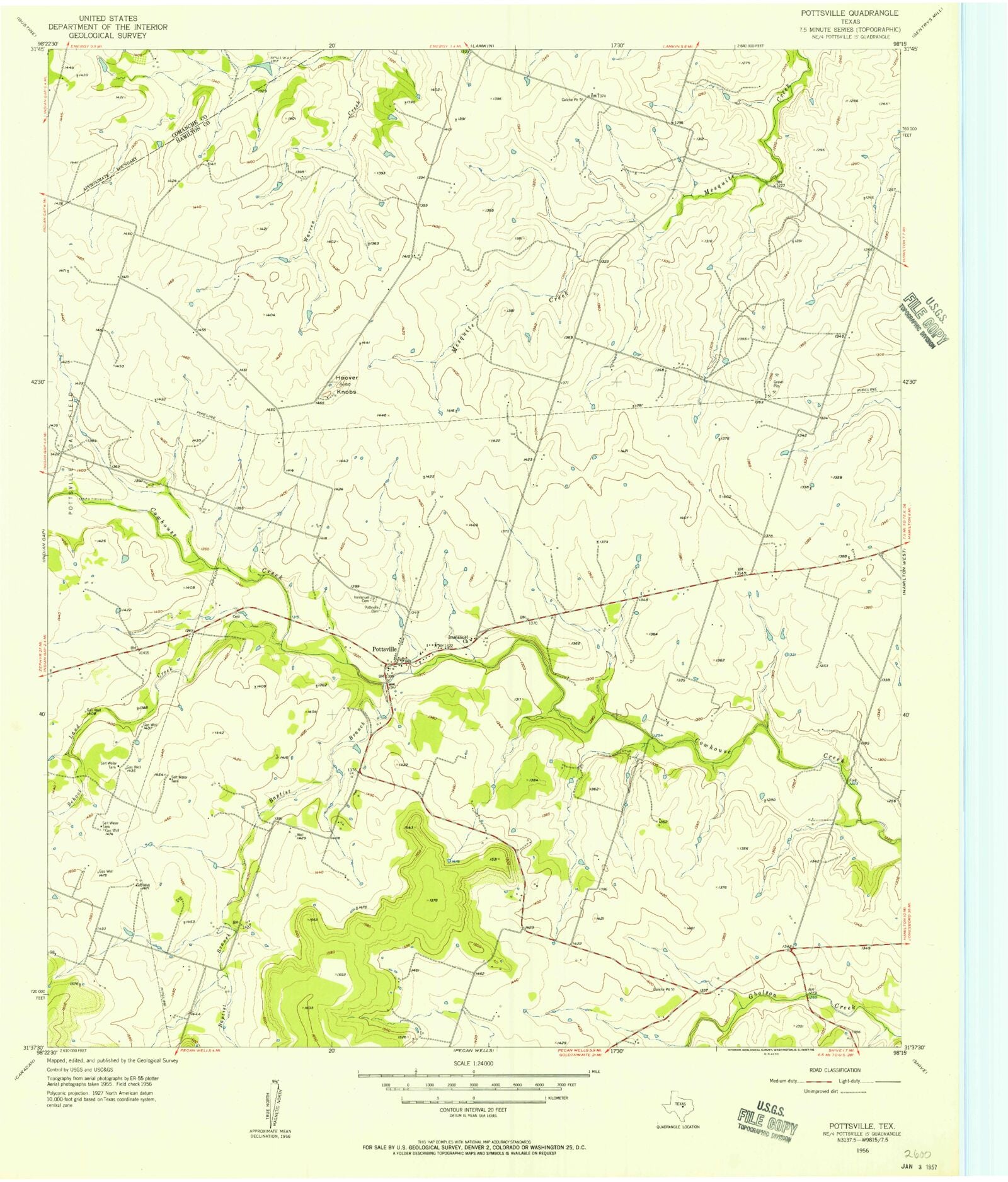 Classic USGS Pottsville Texas 7.5'x7.5' Topo Map – MyTopo Map Store