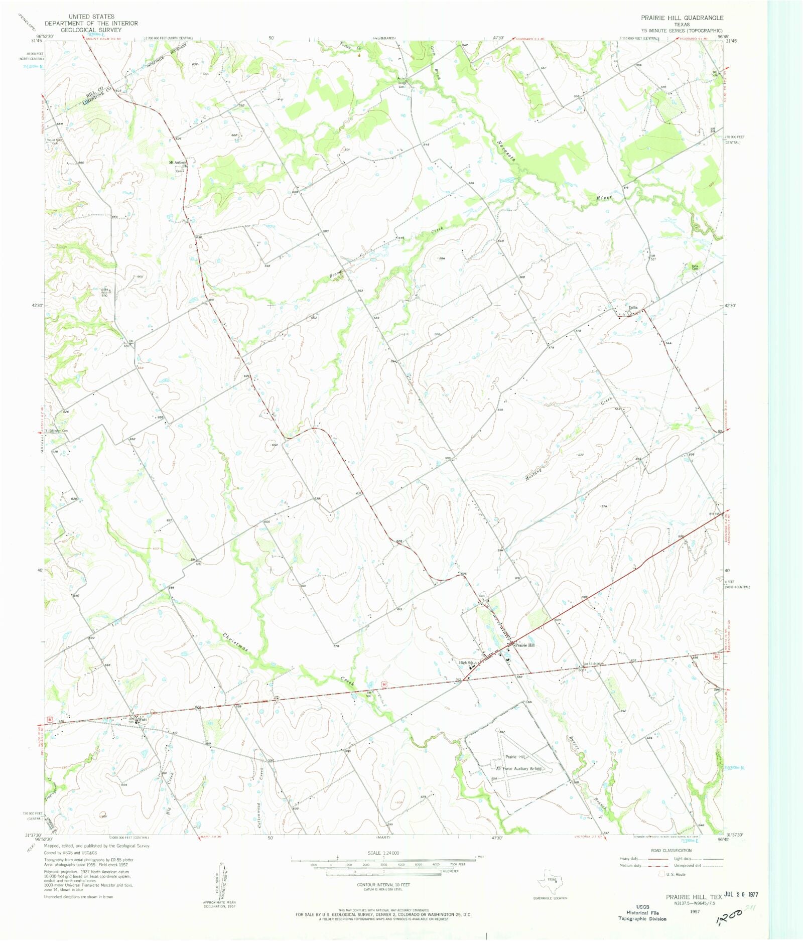 Classic USGS Prairie Hill Texas 7.5'x7.5' Topo Map – MyTopo Map Store