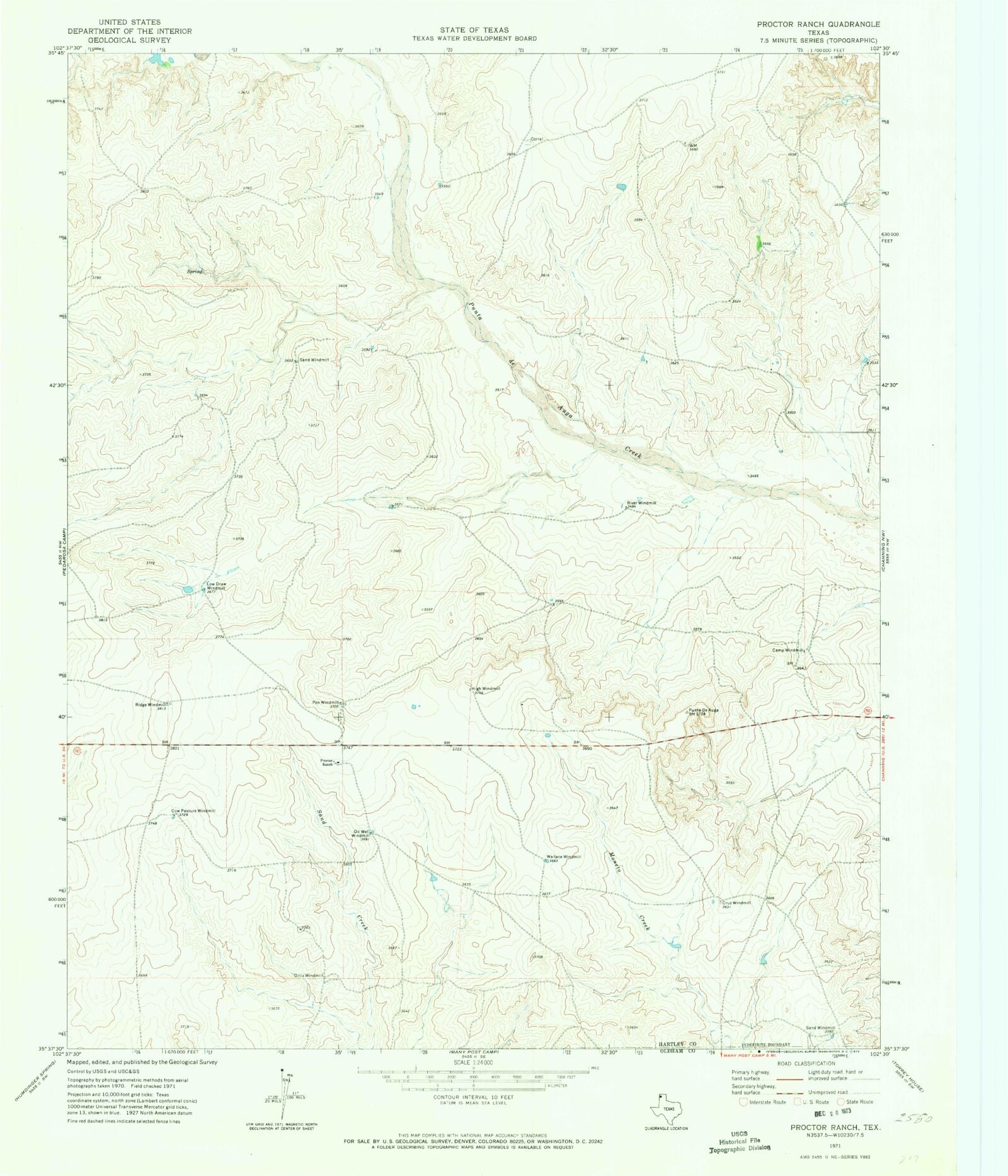 Classic USGS Proctor Ranch Texas 7.5'x7.5' Topo Map – MyTopo Map Store