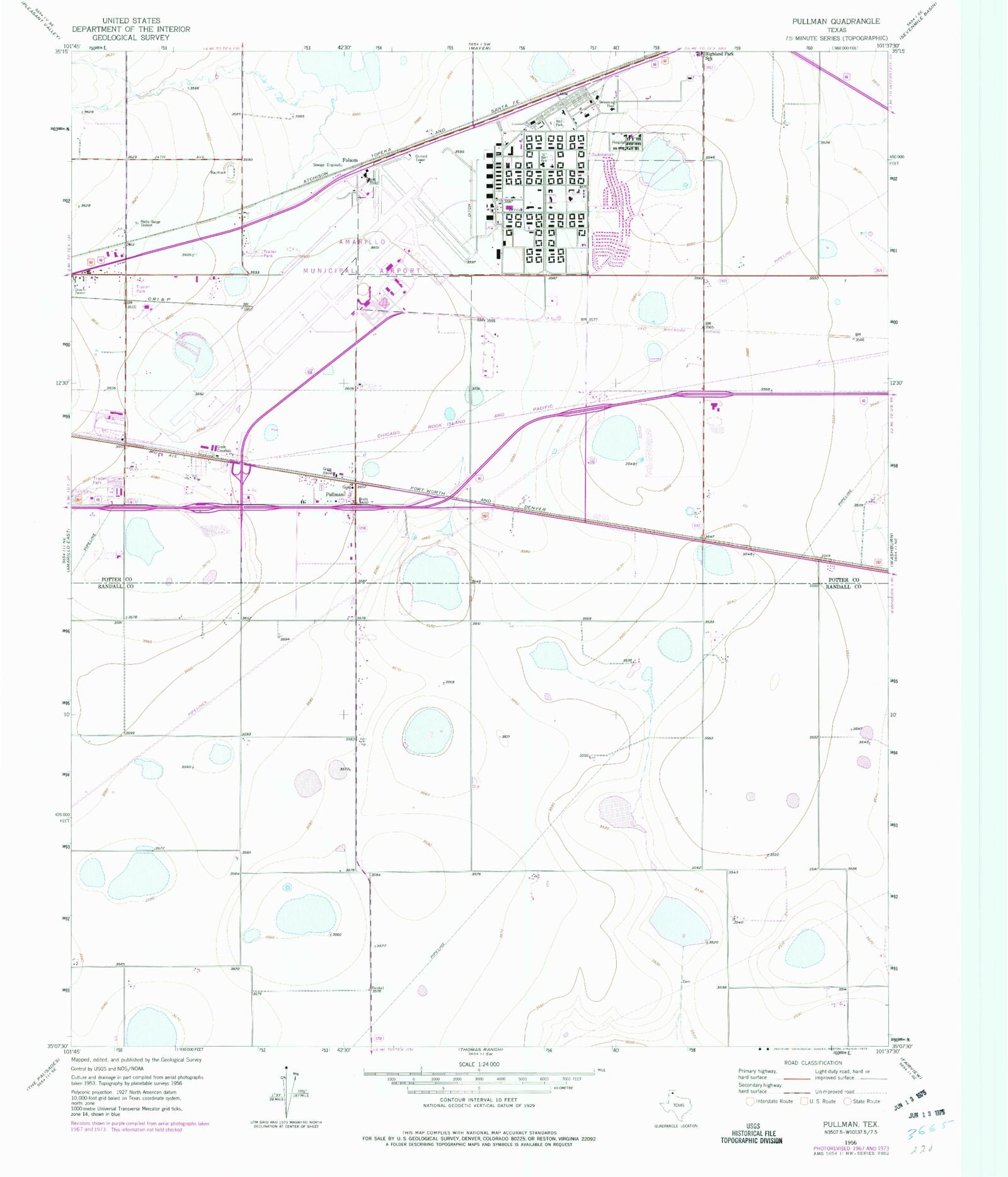 Classic USGS Pullman Texas 7.5'x7.5' Topo Map – MyTopo Map Store