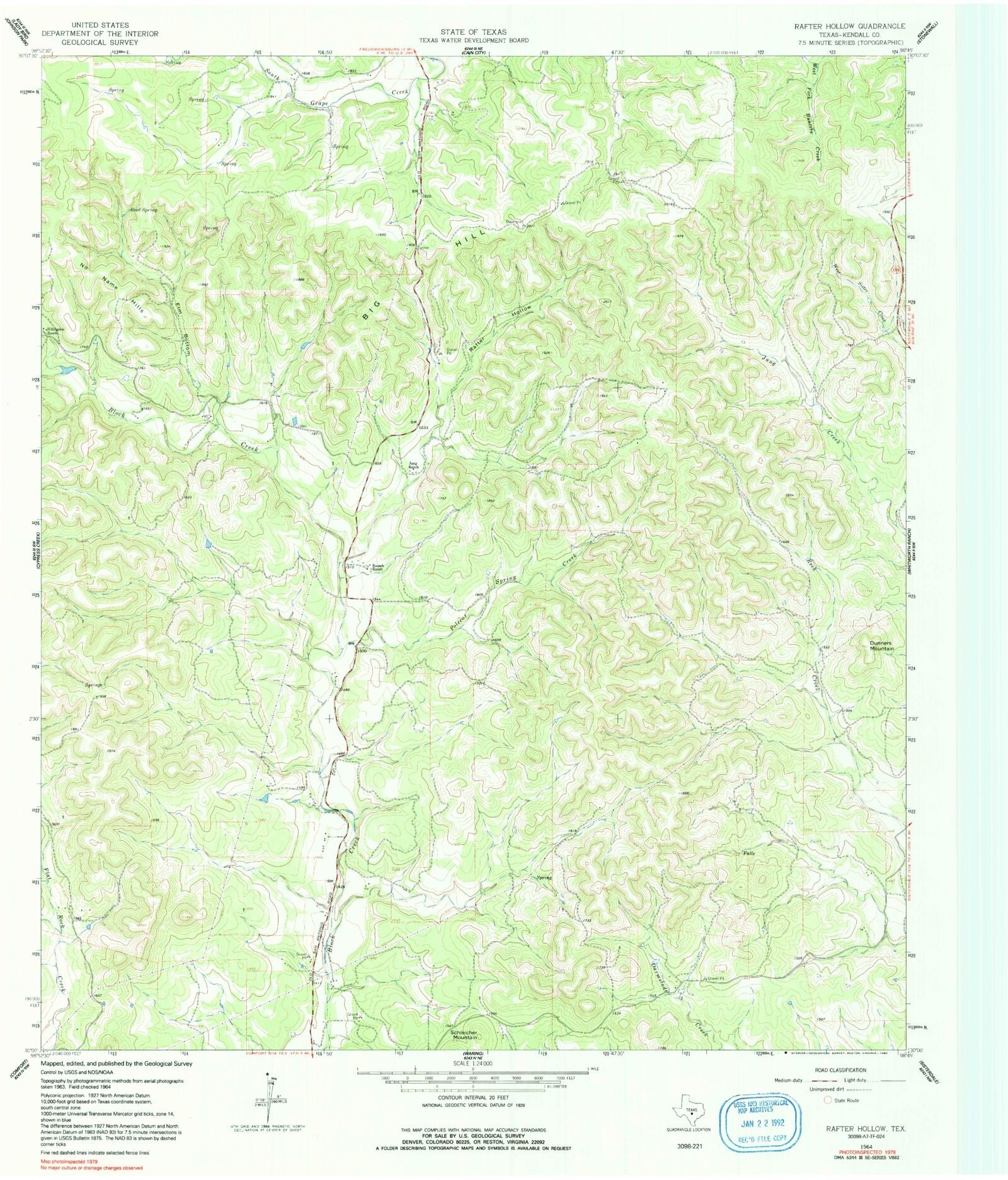 Classic USGS Rafter Hollow Texas 7.5'x7.5' Topo Map – MyTopo Map Store