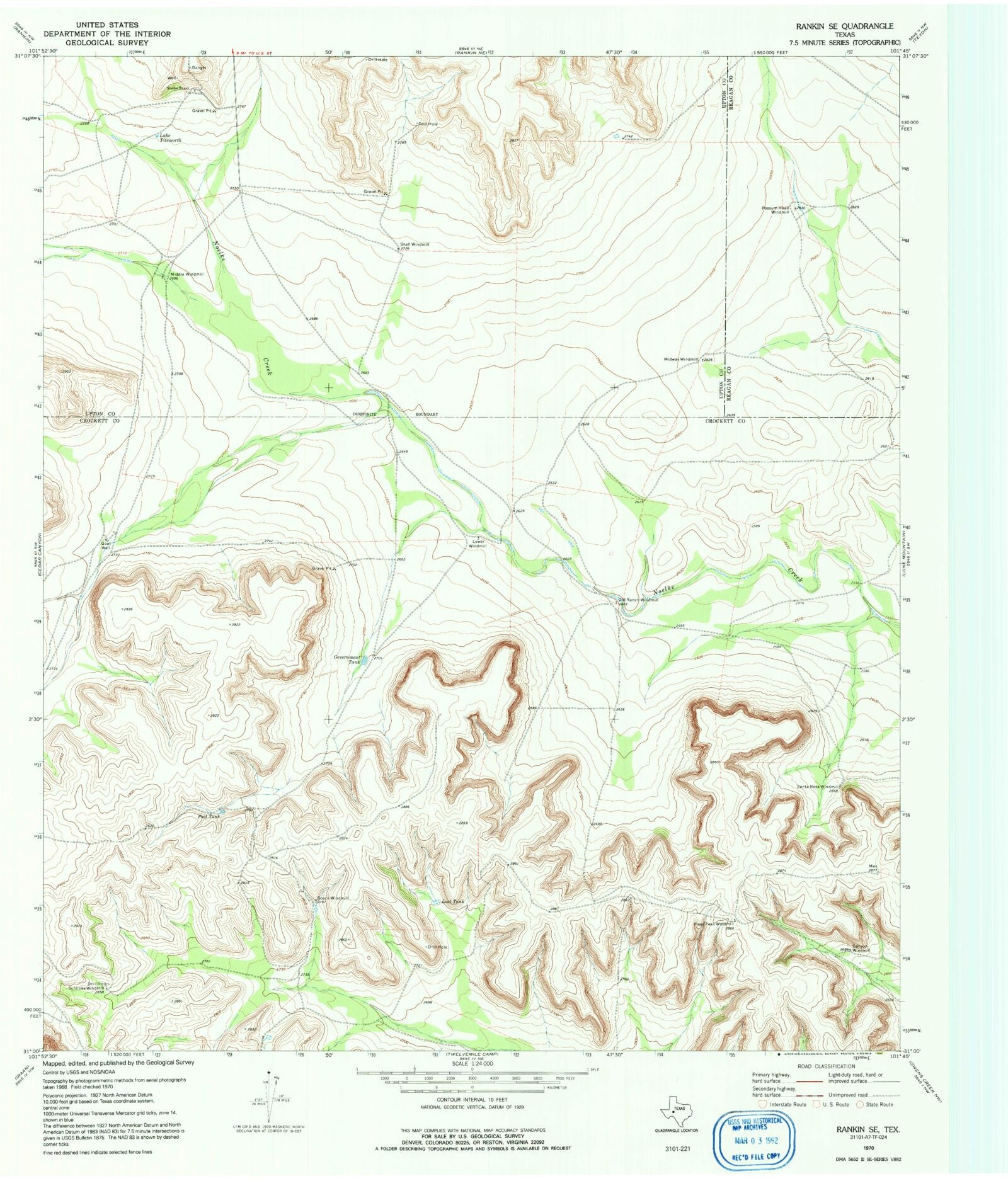 Classic USGS Rankin SE Texas 7.5'x7.5' Topo Map – MyTopo Map Store