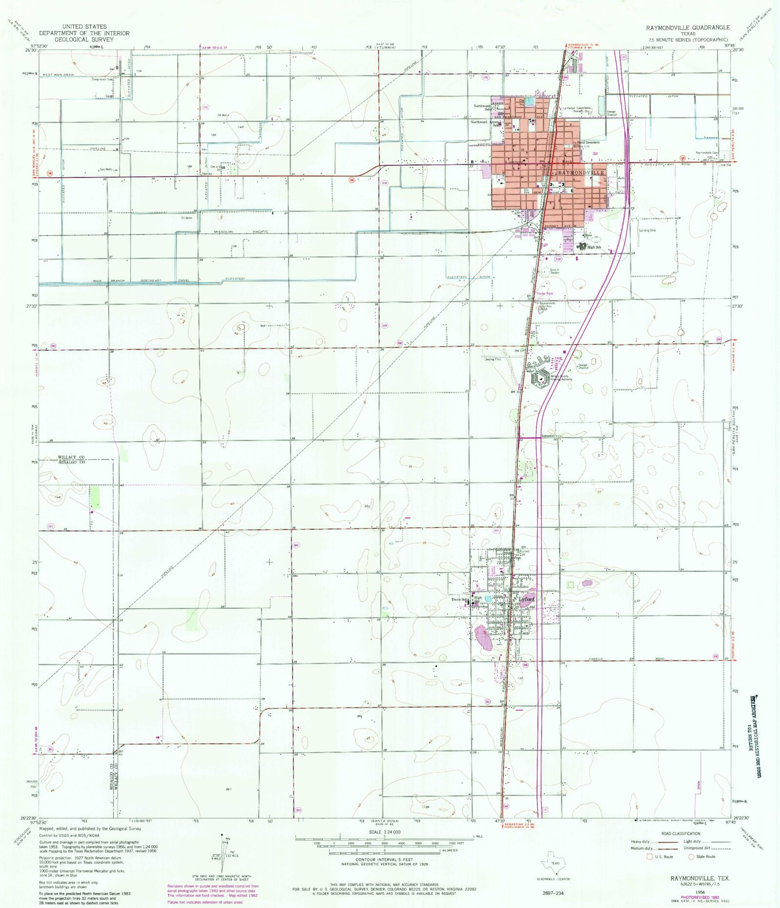 Classic USGS Raymondville Texas 7.5'x7.5' Topo Map – MyTopo Map Store