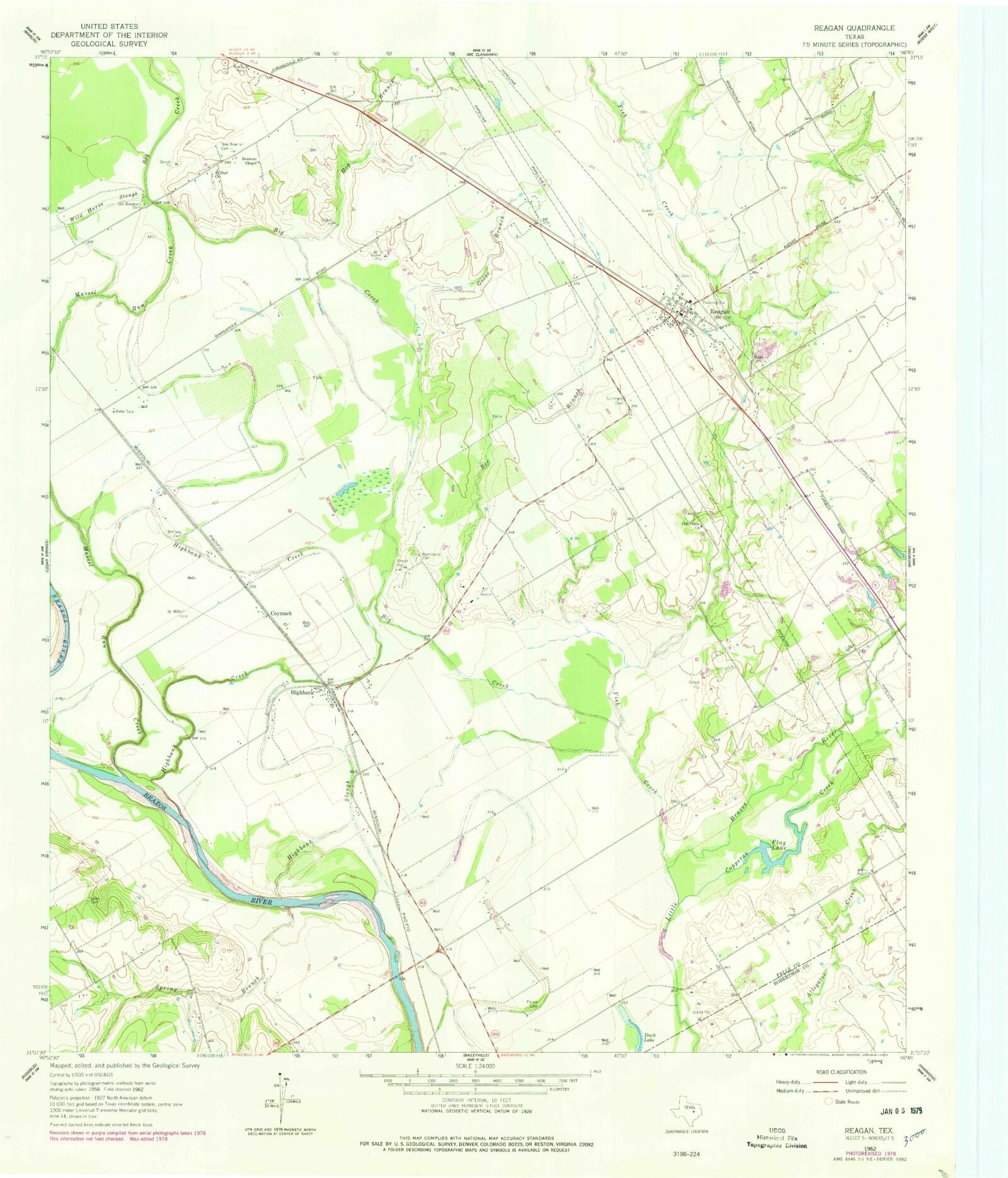 Classic USGS Reagan Texas 7.5'x7.5' Topo Map – MyTopo Map Store