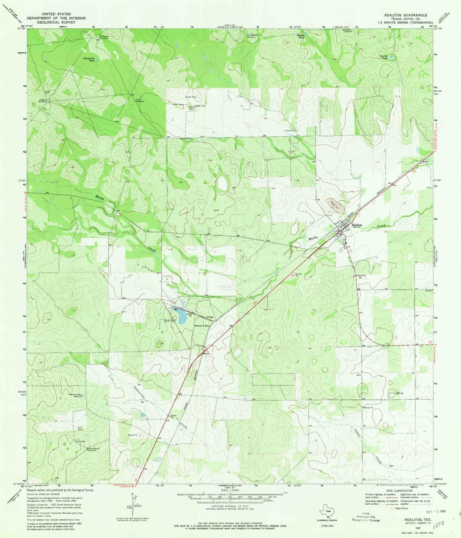 Classic USGS Realitos Texas 7.5'x7.5' Topo Map – MyTopo Map Store
