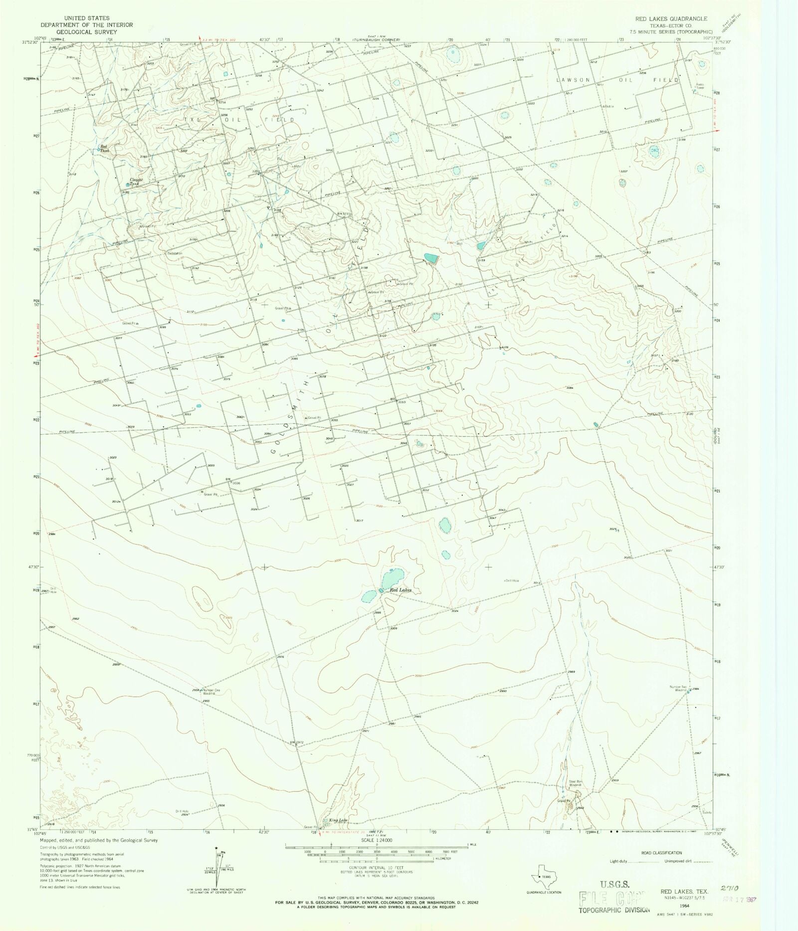 Classic USGS Red Lakes Texas 7.5'x7.5' Topo Map – MyTopo Map Store
