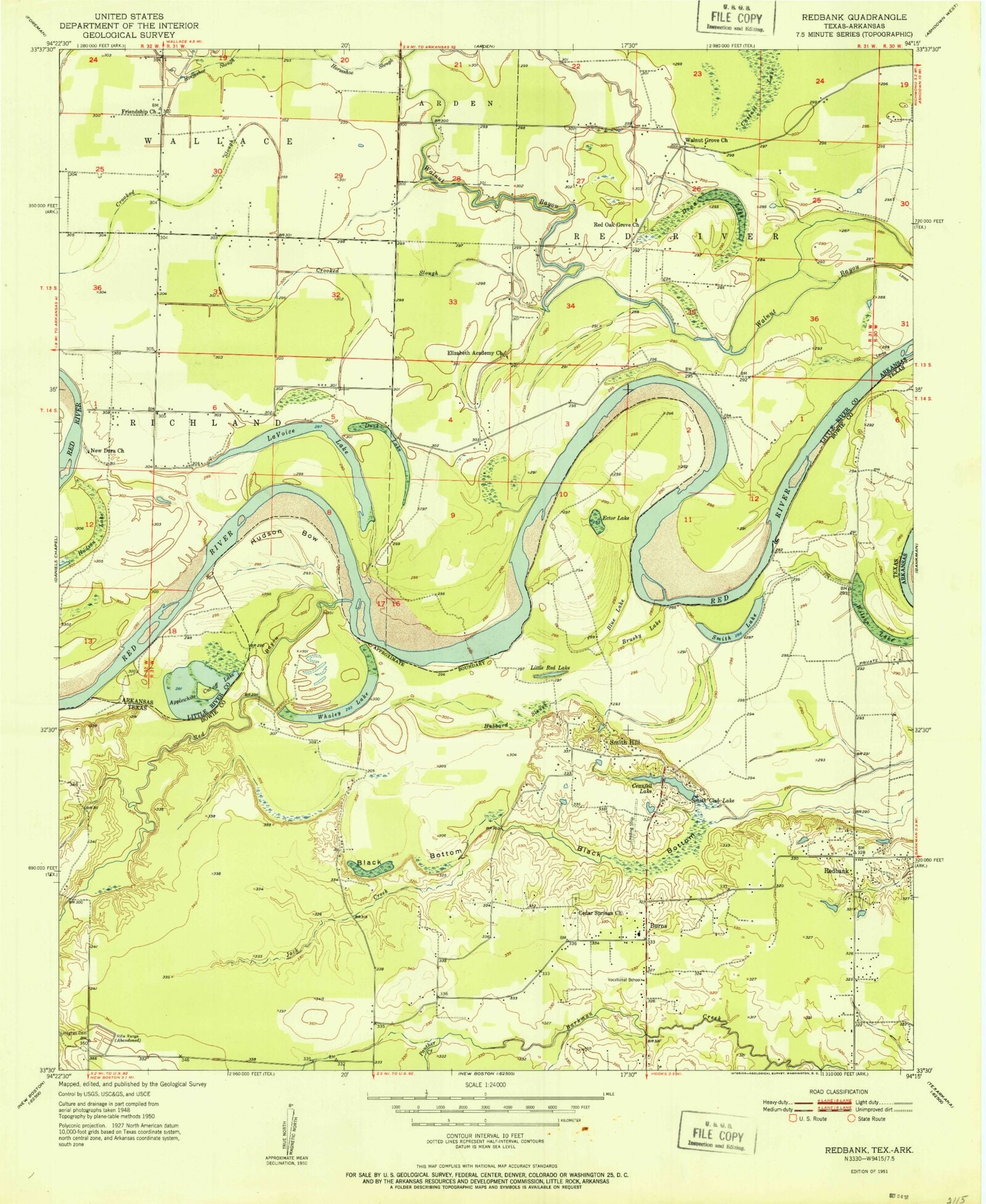 Classic USGS Redbank Texas 7.5'x7.5' Topo Map – MyTopo Map Store
