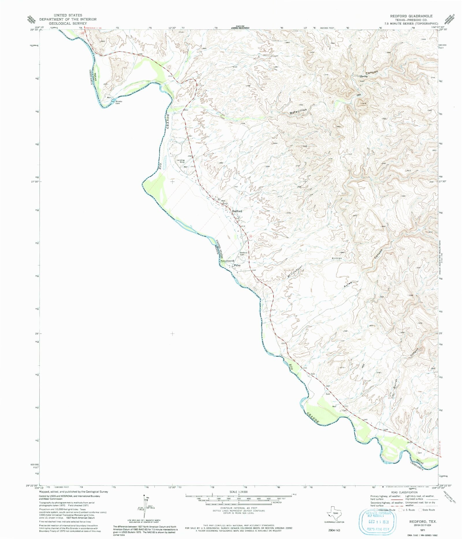 Classic USGS Redford Texas 7.5'x7.5' Topo Map – MyTopo Map Store