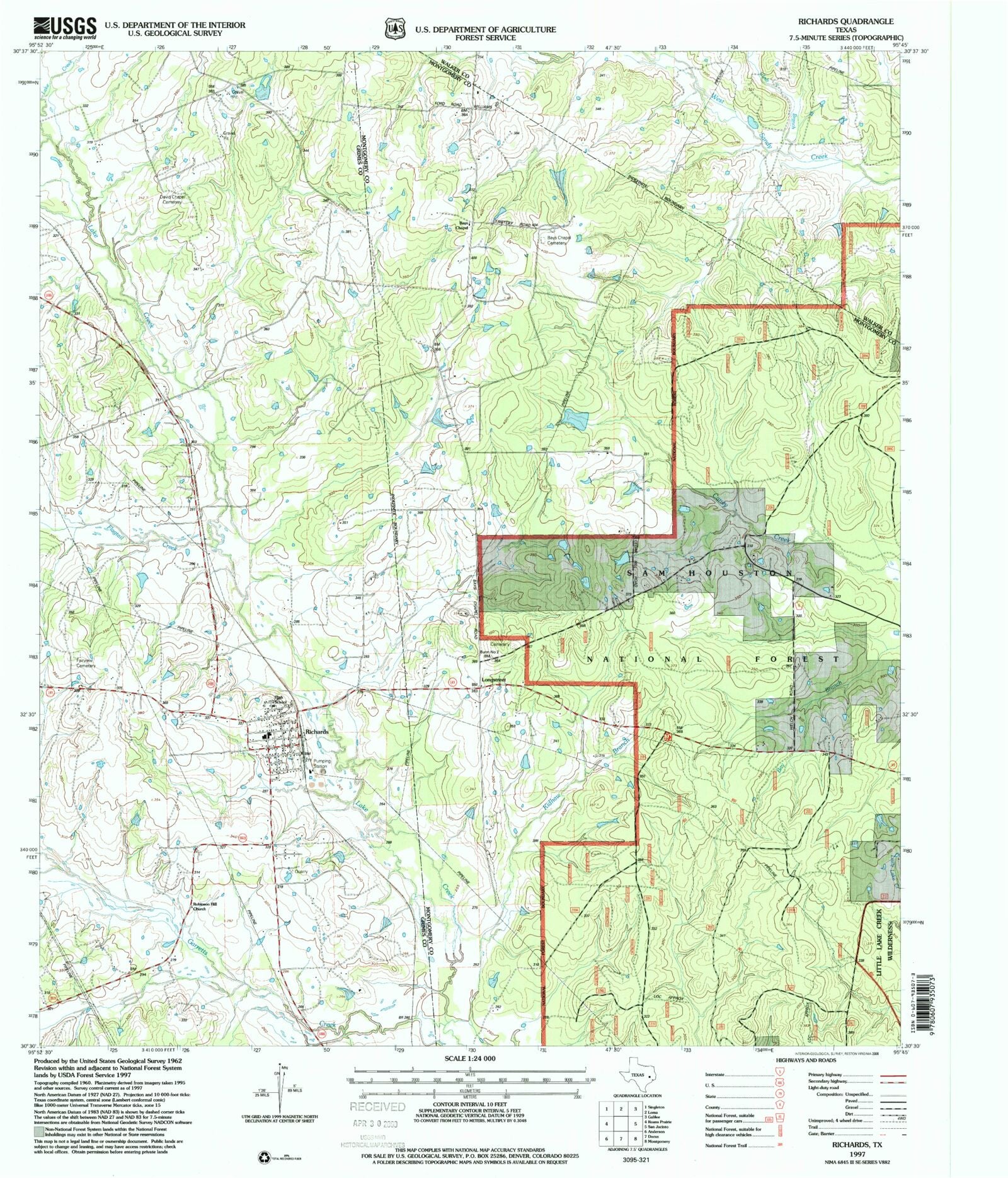 Classic USGS Richards Texas 7.5'x7.5' Topo Map – MyTopo Map Store