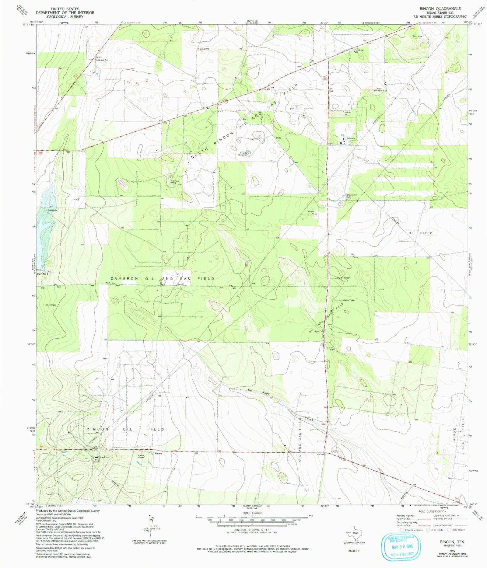 Classic USGS Rincon Texas 7.5'x7.5' Topo Map – MyTopo Map Store