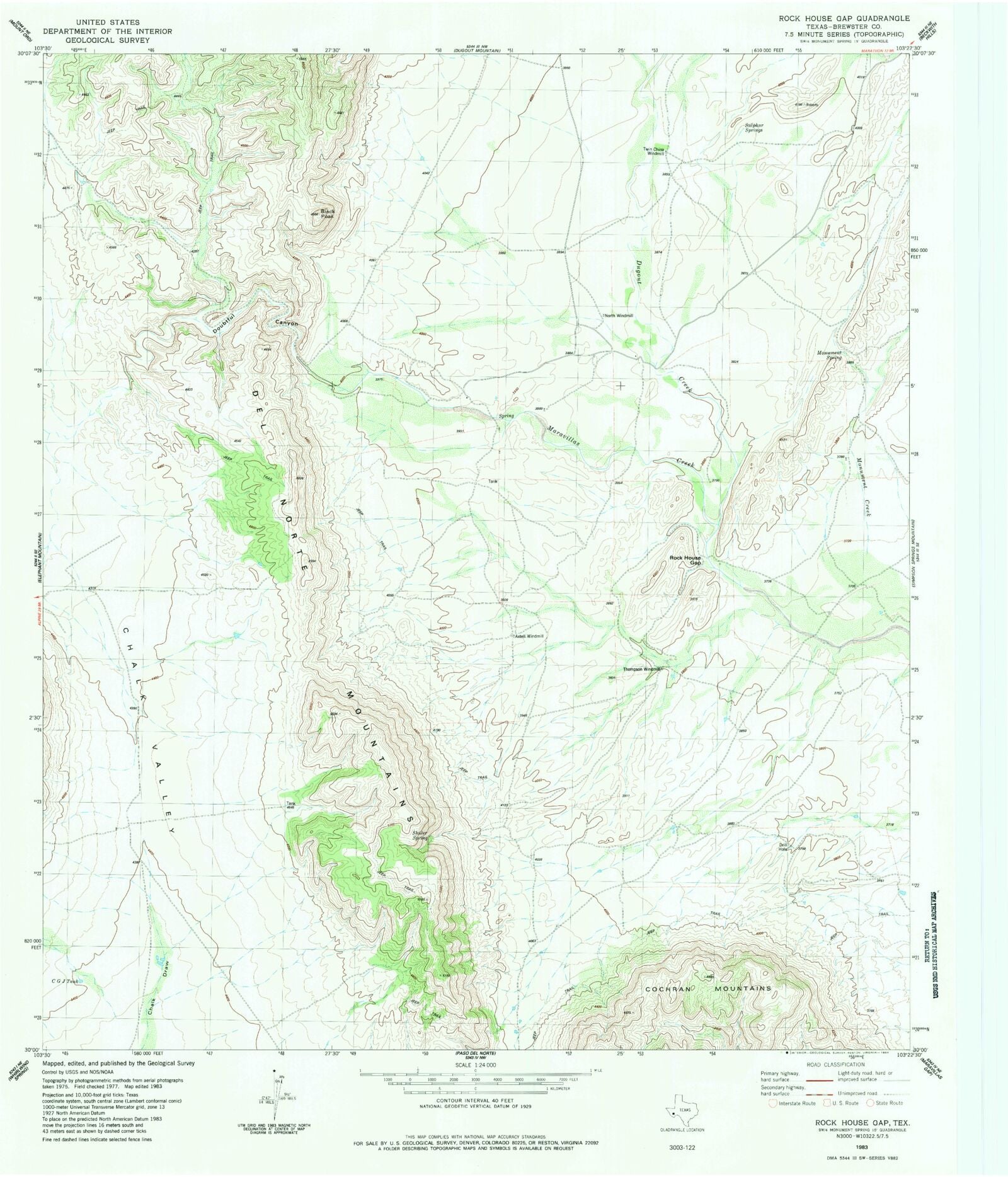 Classic USGS Rock House Gap Texas 7.5'x7.5' Topo Map – MyTopo Map Store
