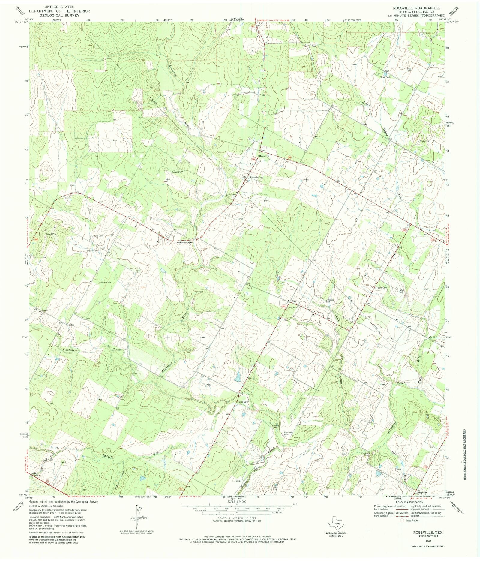 Classic USGS Rossville Texas 7.5'x7.5' Topo Map – MyTopo Map Store