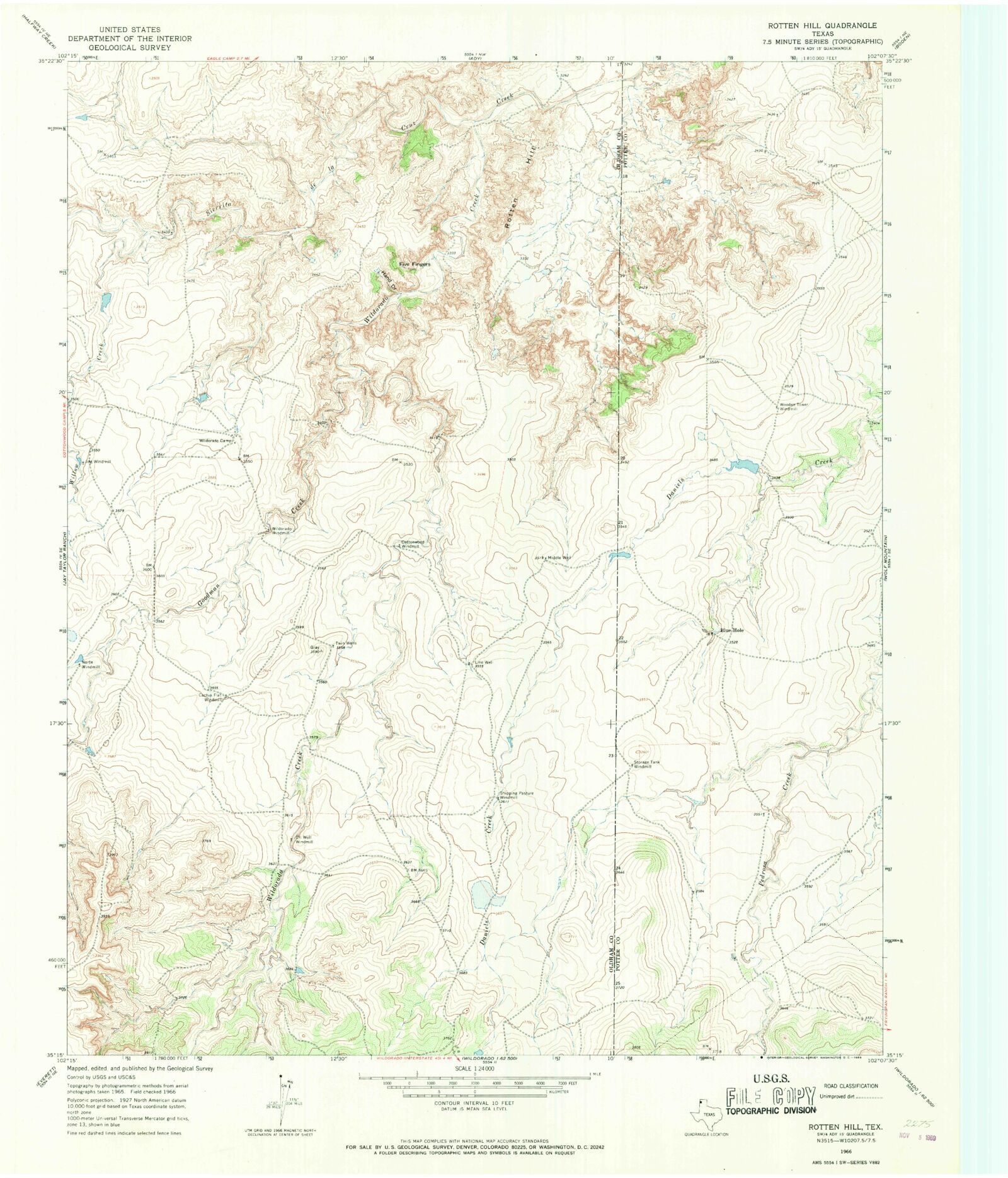 Classic USGS Rotten Hill Texas 7.5'x7.5' Topo Map – MyTopo Map Store
